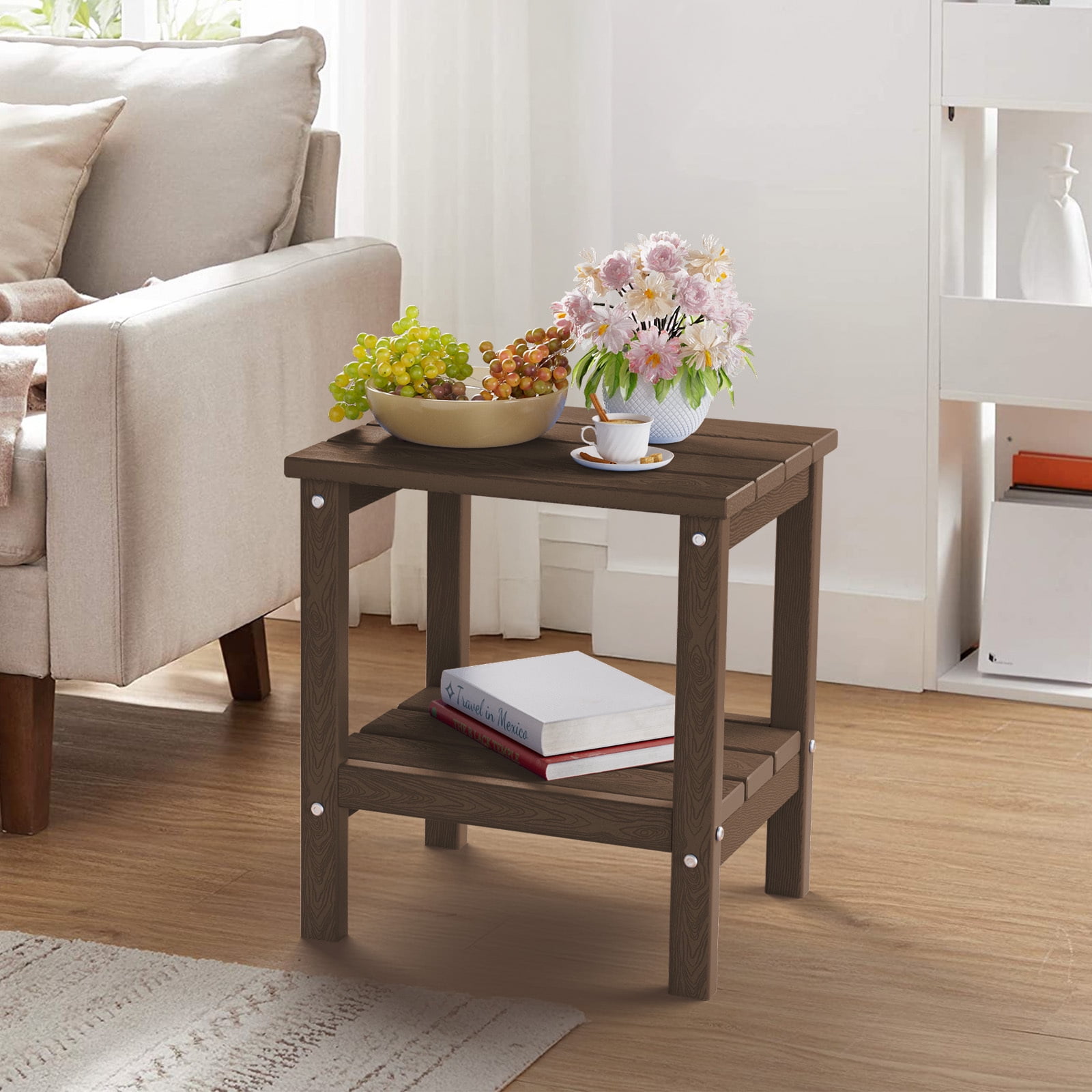 JUSTLET HDPE Double-Layer End Table for Living Room, Indoor & Outdoor ...