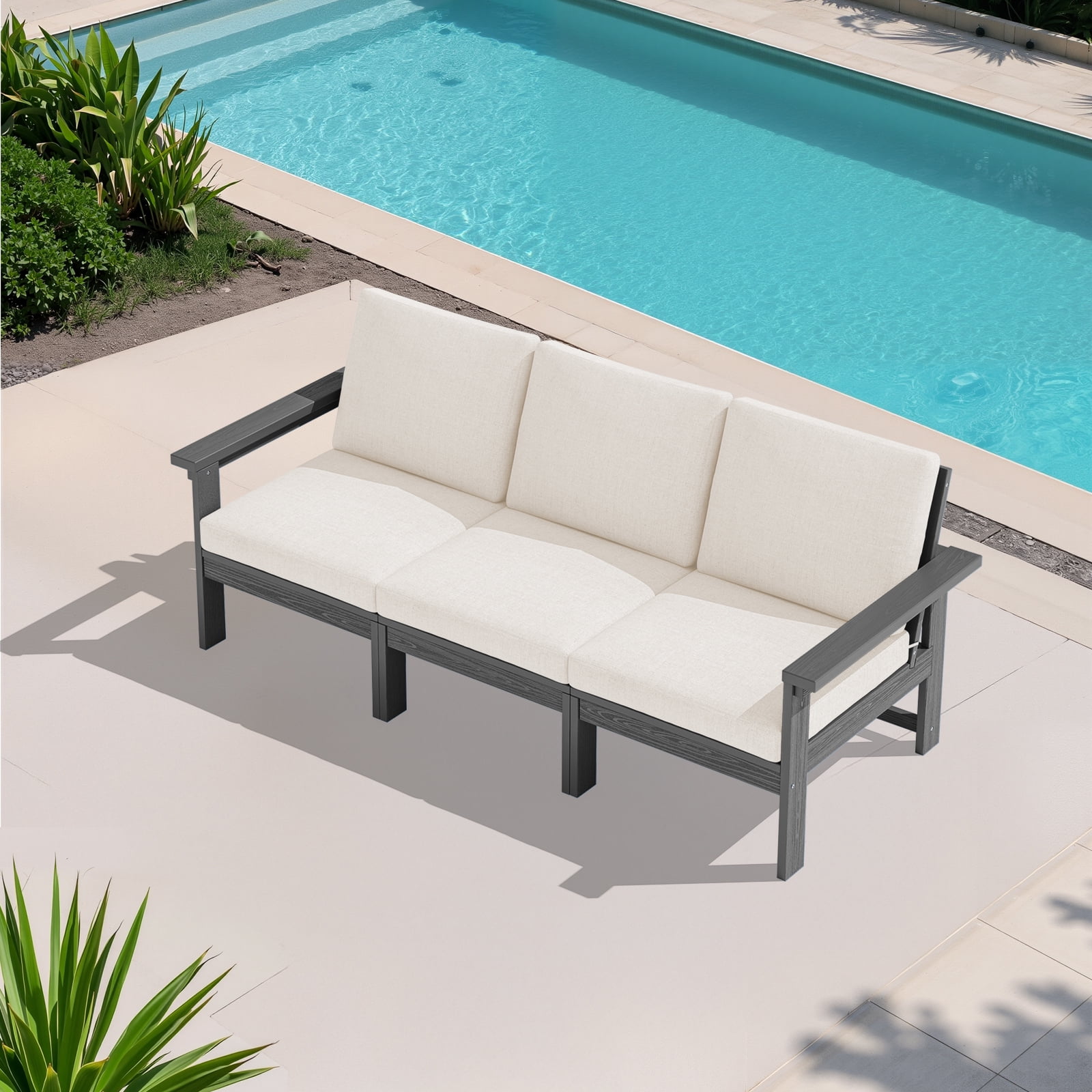 JUSTLET Outdoor HDPE Patio Furniture, Oversized 3-Seater Couch with ...