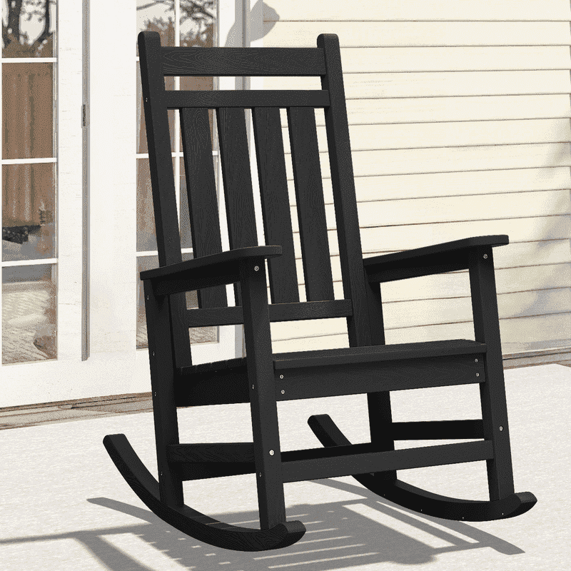 JUSTLET Outdoor Slat Rocking Chair, HDPE Plastic Porch Rocker, Black ...