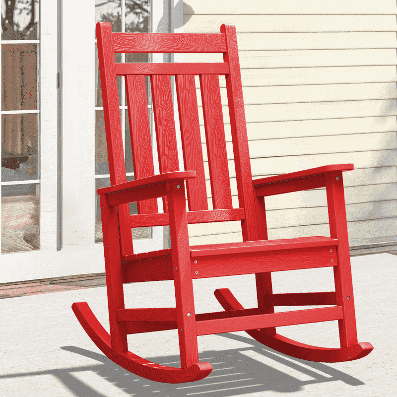 JUSTLET Outdoor Rocking Chair for porch, HDPE Plastic Porch Rocker, Red ...