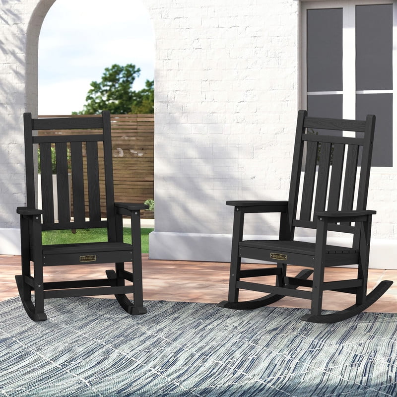 JUSTLET Patio Porch Rocking Chair Set, 2 Pieces HDPE Plastic Outdoor ...