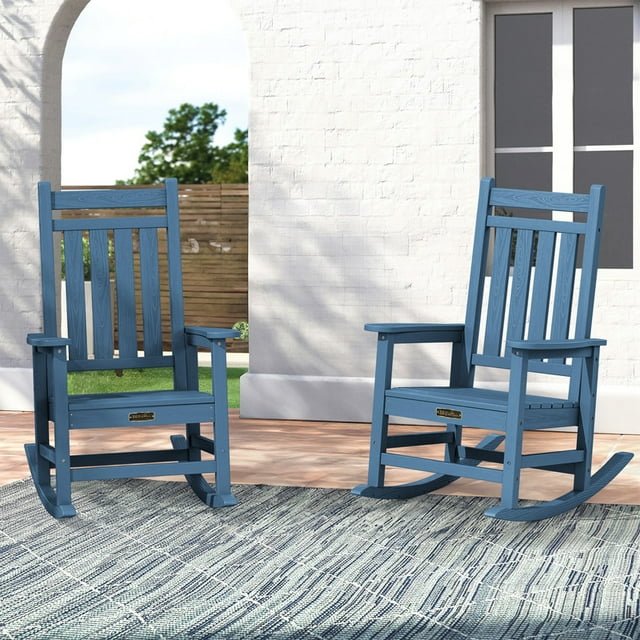 JUSTLET Outdoor HDPE Plastic Rocking Chair Set, 2 Pieces Rockers, Blue ...
