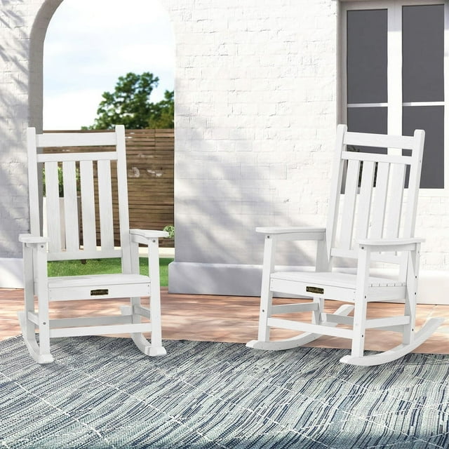JUSTLET Outdoor HDPE Plastic Rocking Chair Set, 2 Pieces Rockers, White ...