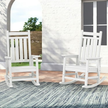 JUSTLET Outdoor Slat Rocking Chair, HDPE Plastic Porch Rocker, Blue ...