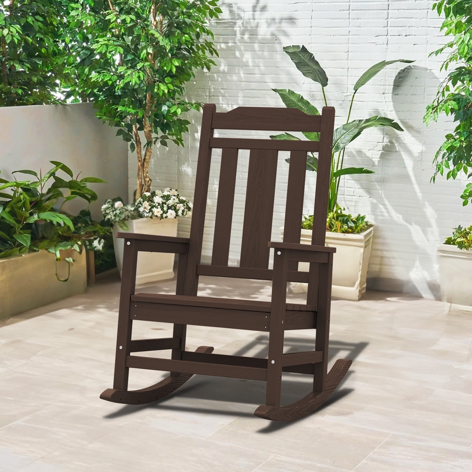 JUSTLET Outdoor High Back Porch Rocking Chair,HDPE Oversized Adirondack ...