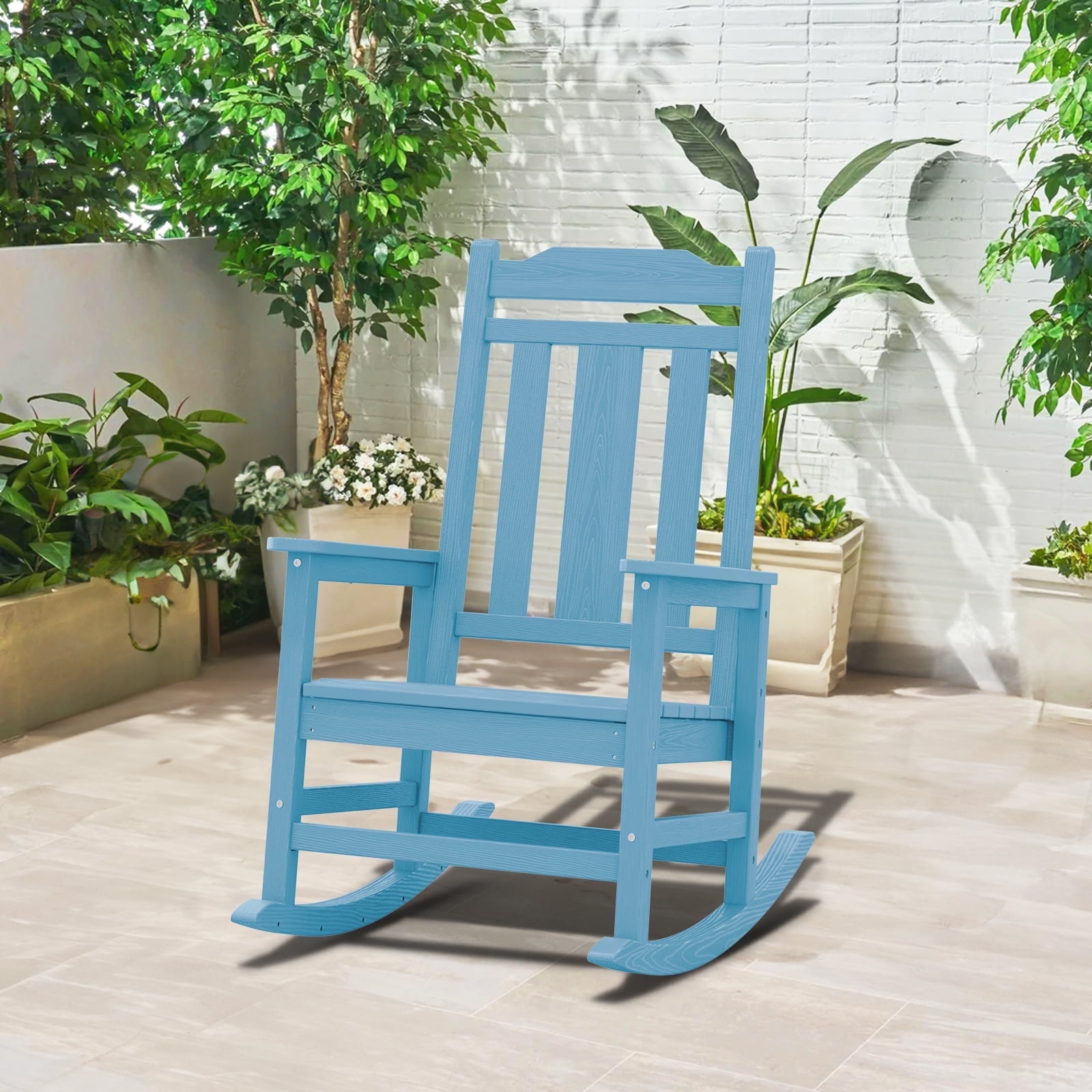 JUSTLET Outdoor High Back Porch Rocking Chair,HDPE Oversized Adirondack ...