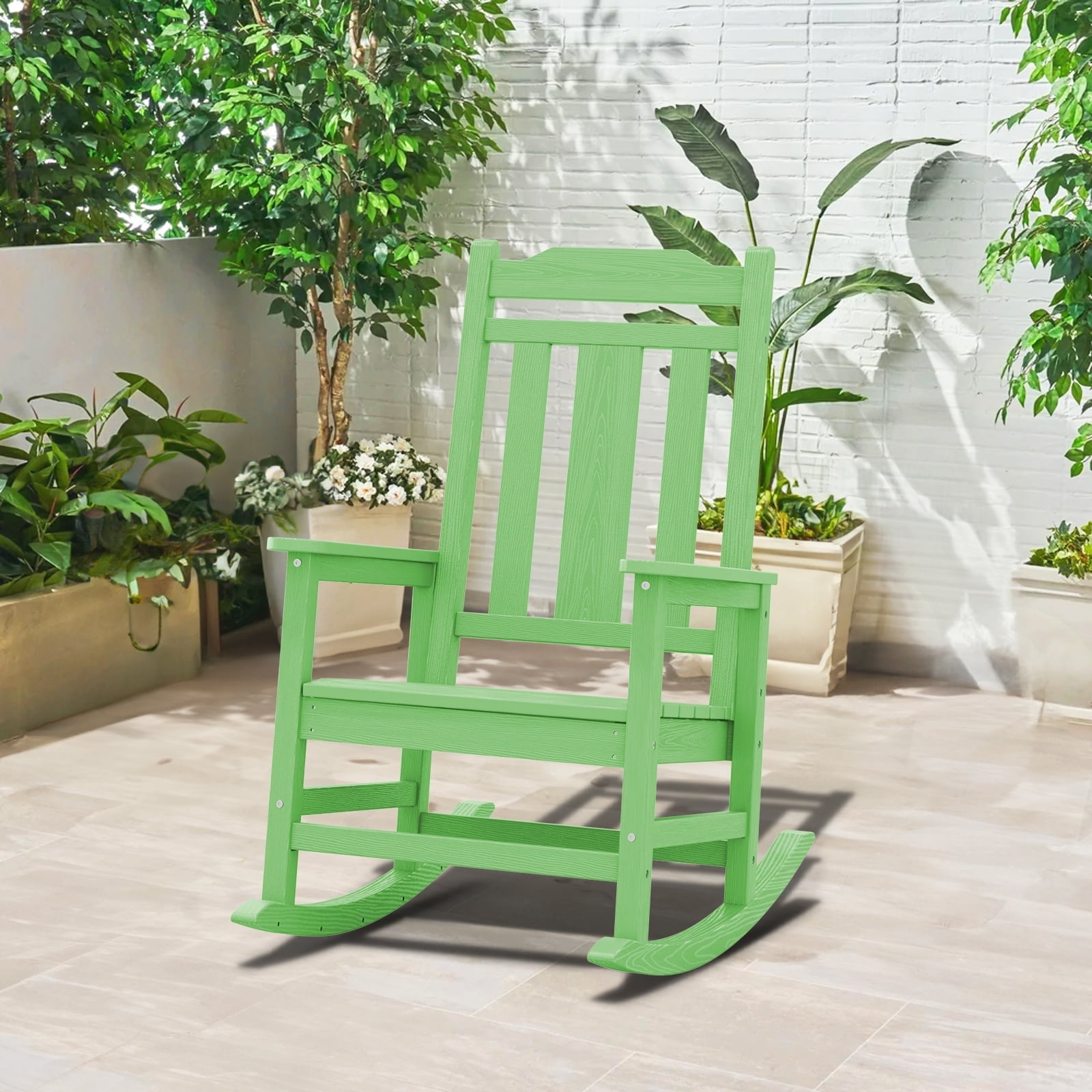 JUSTLET Outdoor High Back Porch Rocking Chair,HDPE Oversized Adirondack ...