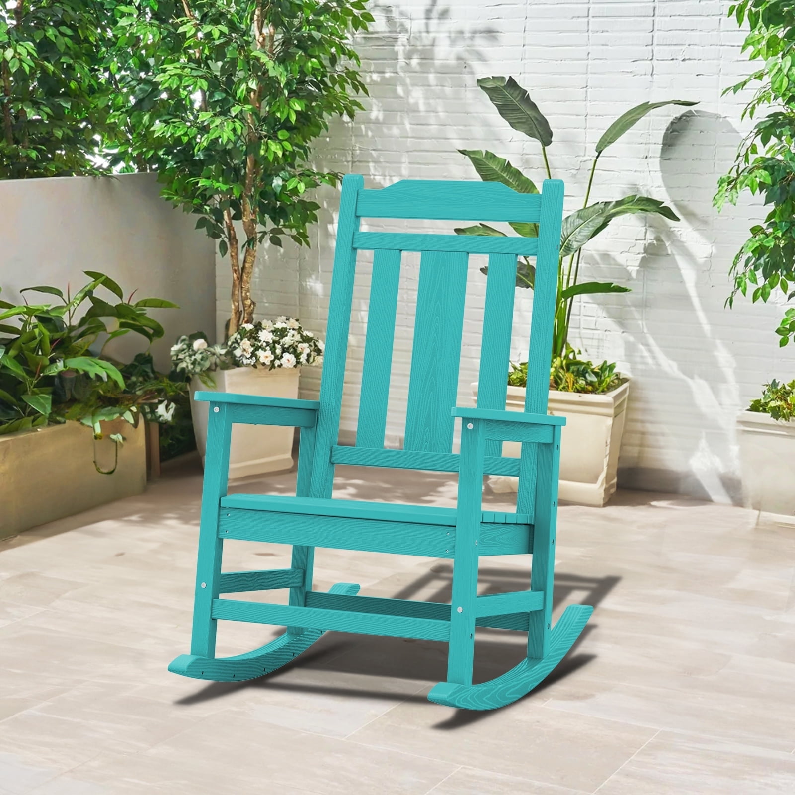 JUSTLET Outdoor High Back Porch Rocking Chair,HDPE Oversized Adirondack ...