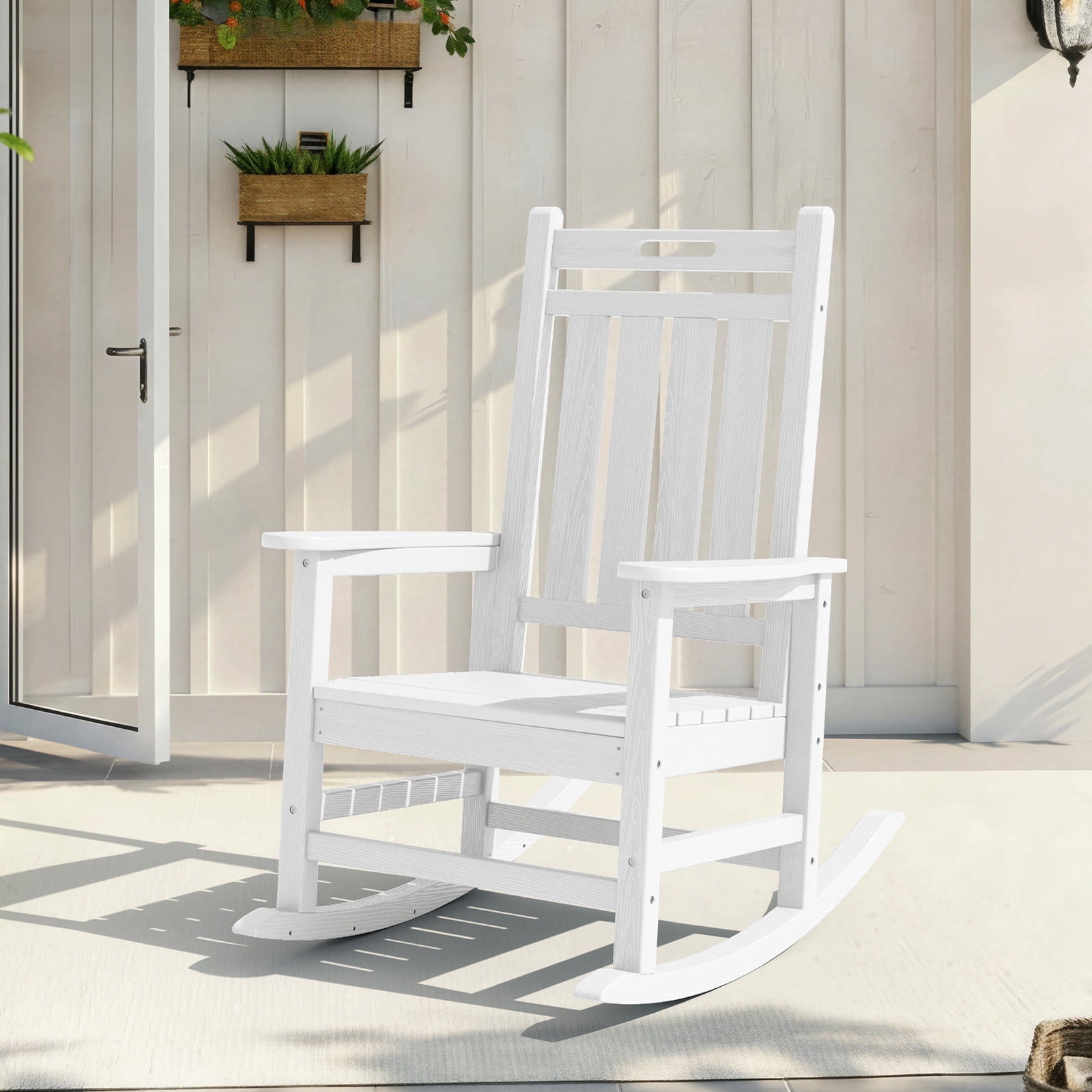 JUSTLET Outdoor Polywood Rocking Chair, HDPE Oversized Adirondack Slat ...
