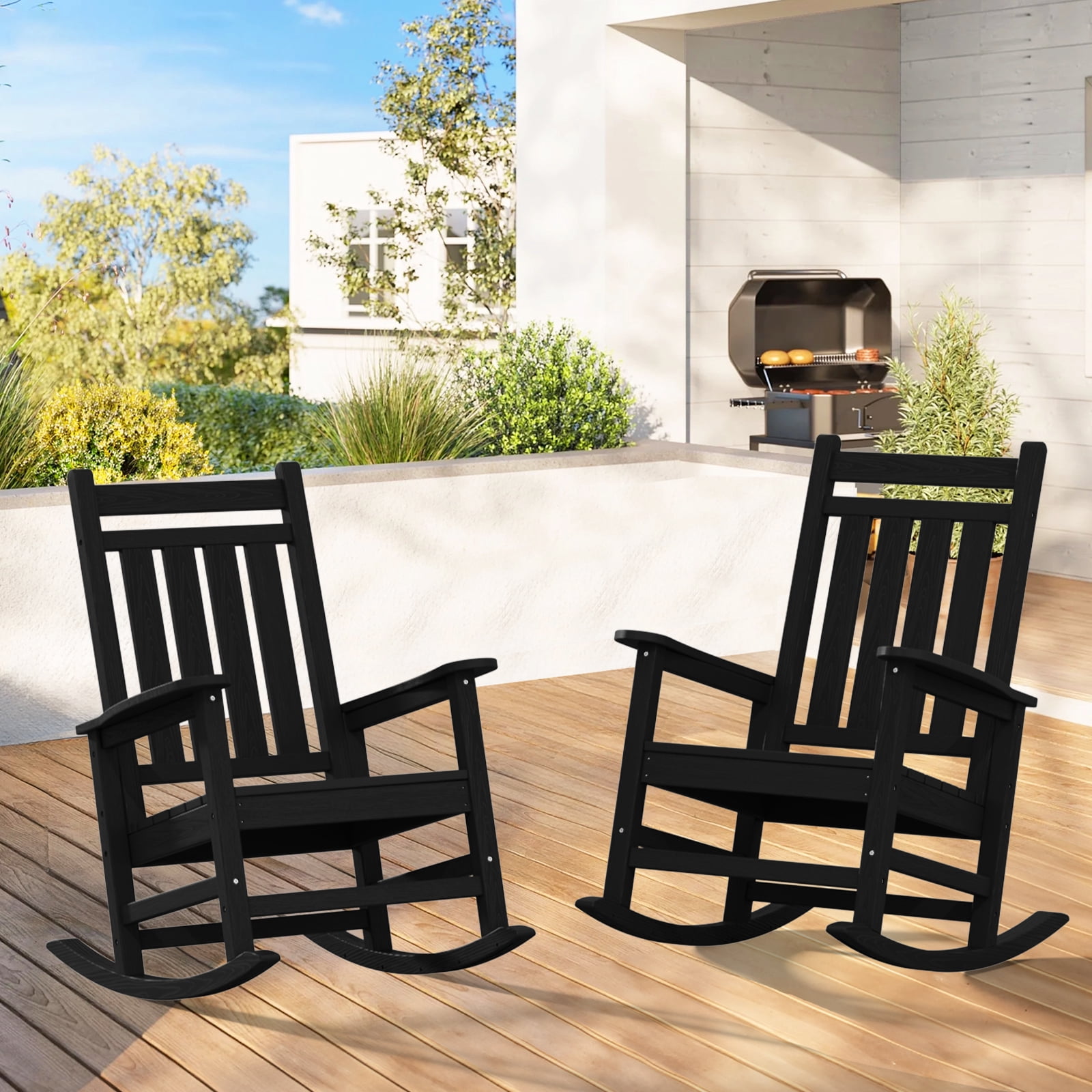 JUSTLET Outdoor High Back Porch Rocking Chair Set of 2,HDPE Oversized ...