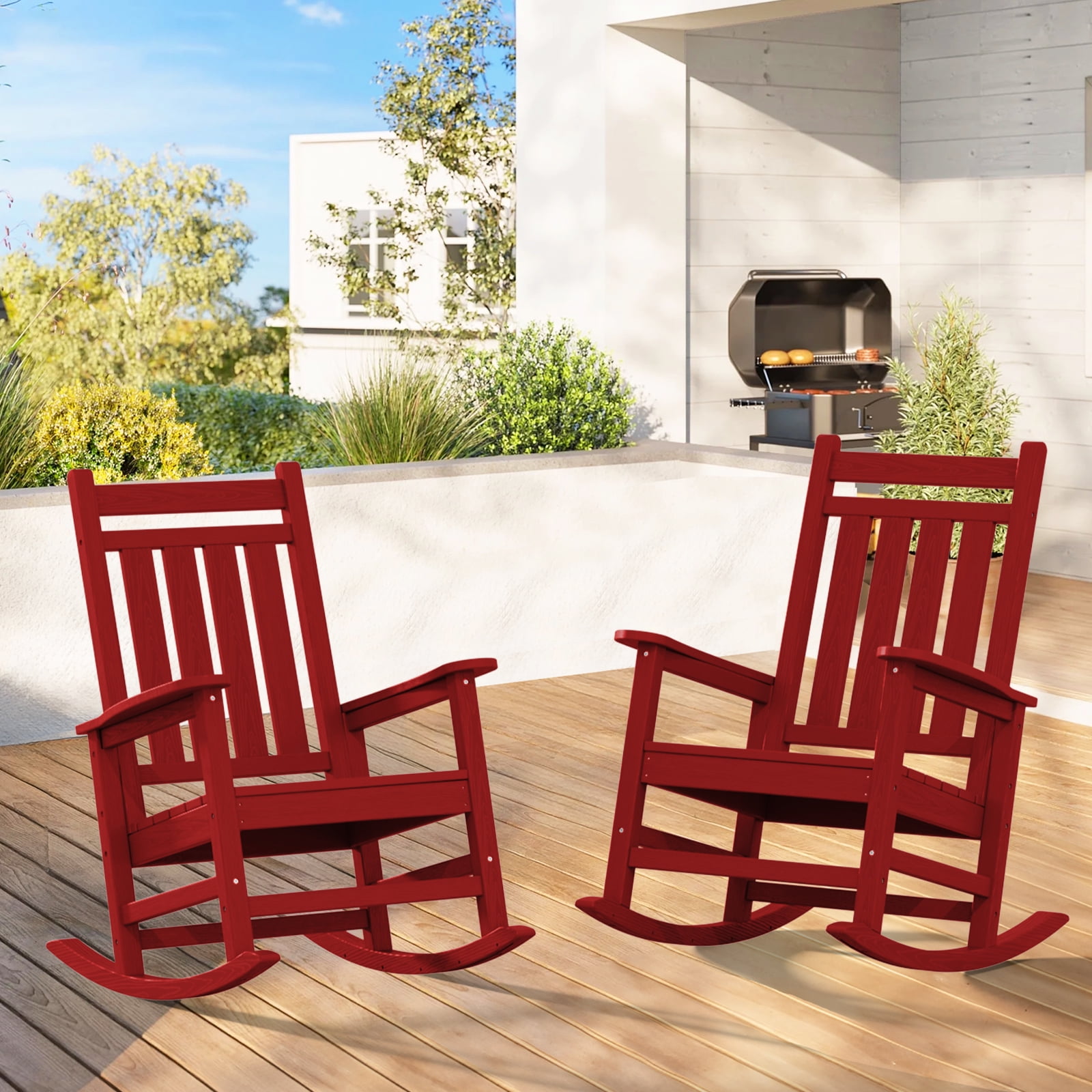 JUSTLET Outdoor High Back Porch Rocking Chair Set of 2,HDPE Oversized ...