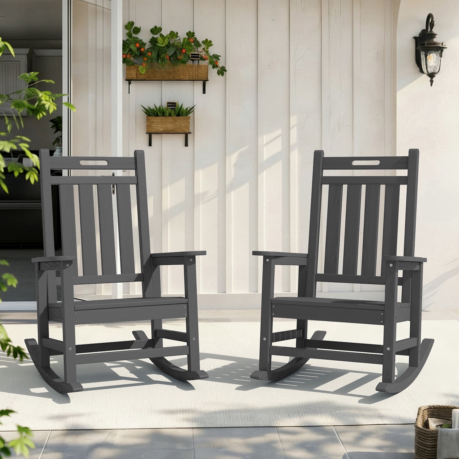 LOYALICE 2PC HDPE Outdoor Rocking Chair for Porch Patio, All-Weather ...