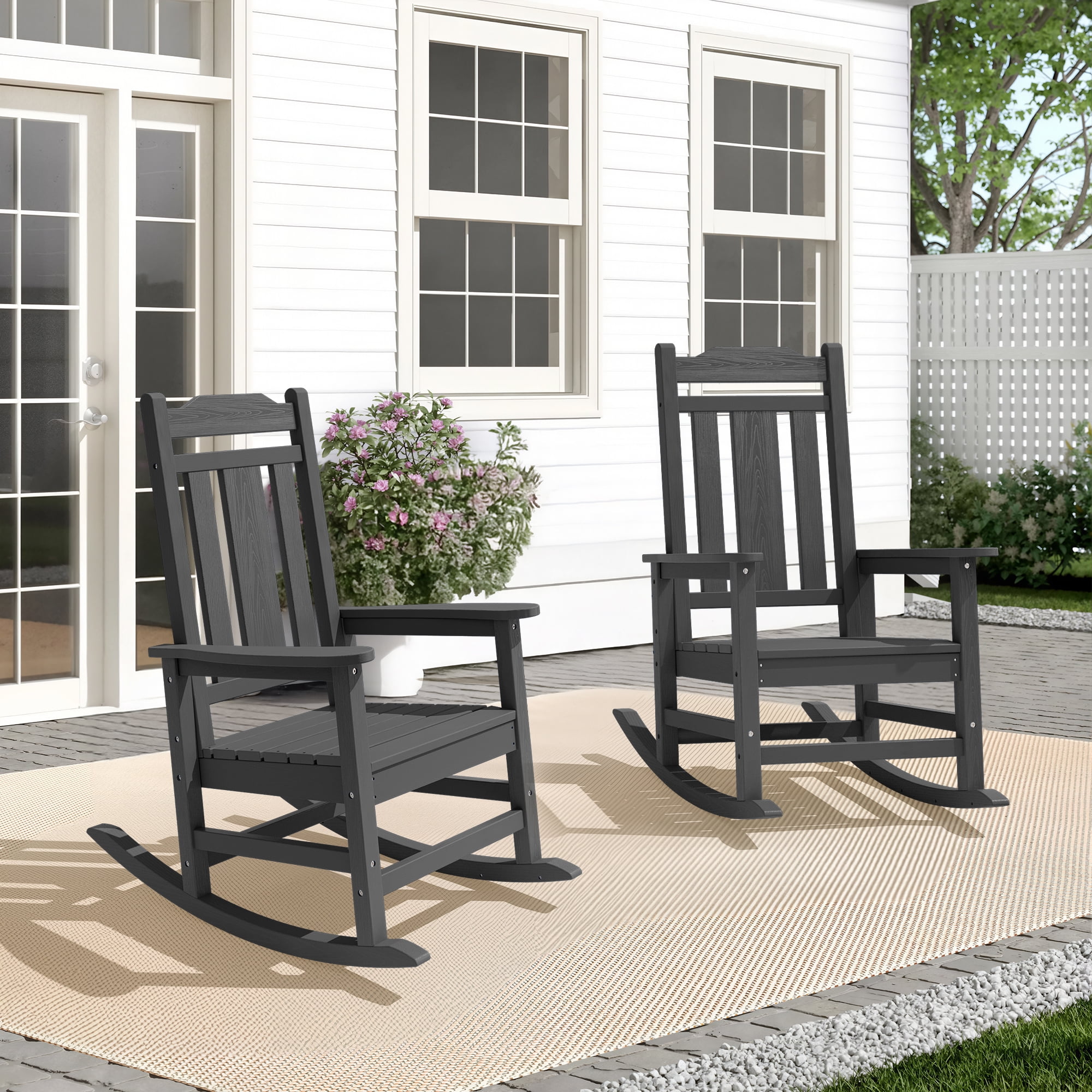 JUSTLET Outdoor High Back Porch Rocking Chair Set of 2,HDPE Oversized ...