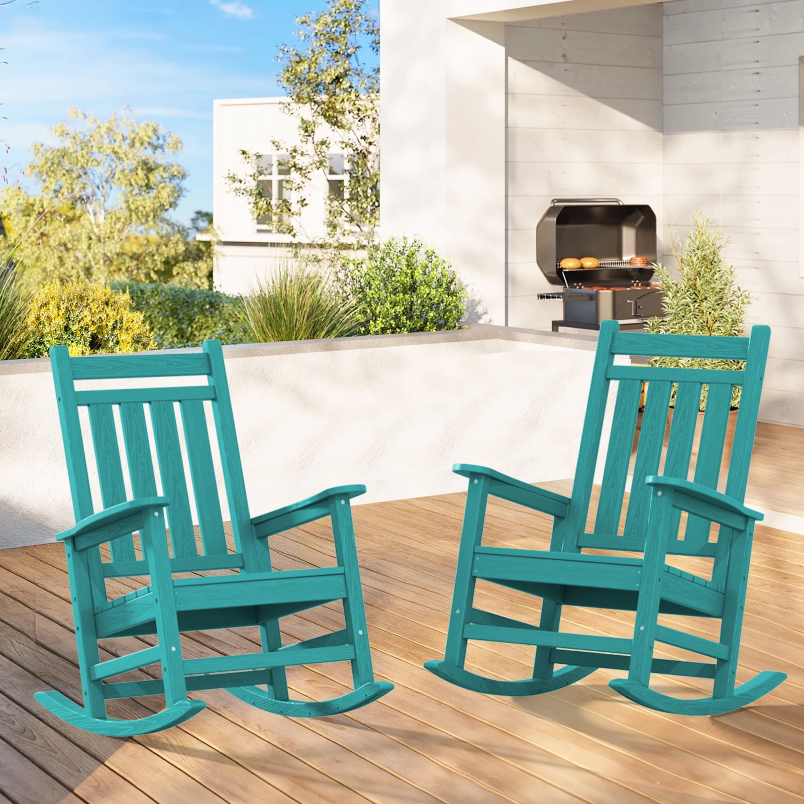 JUSTLET Outdoor High Back Porch Rocking Chair Set of 2,HDPE Oversized ...