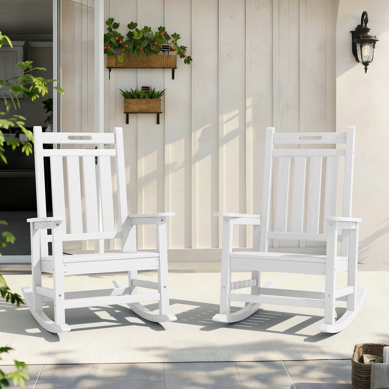 JUSTLET Outdoor Polywood Rocking Chair Set of 2, White, Oversized ...