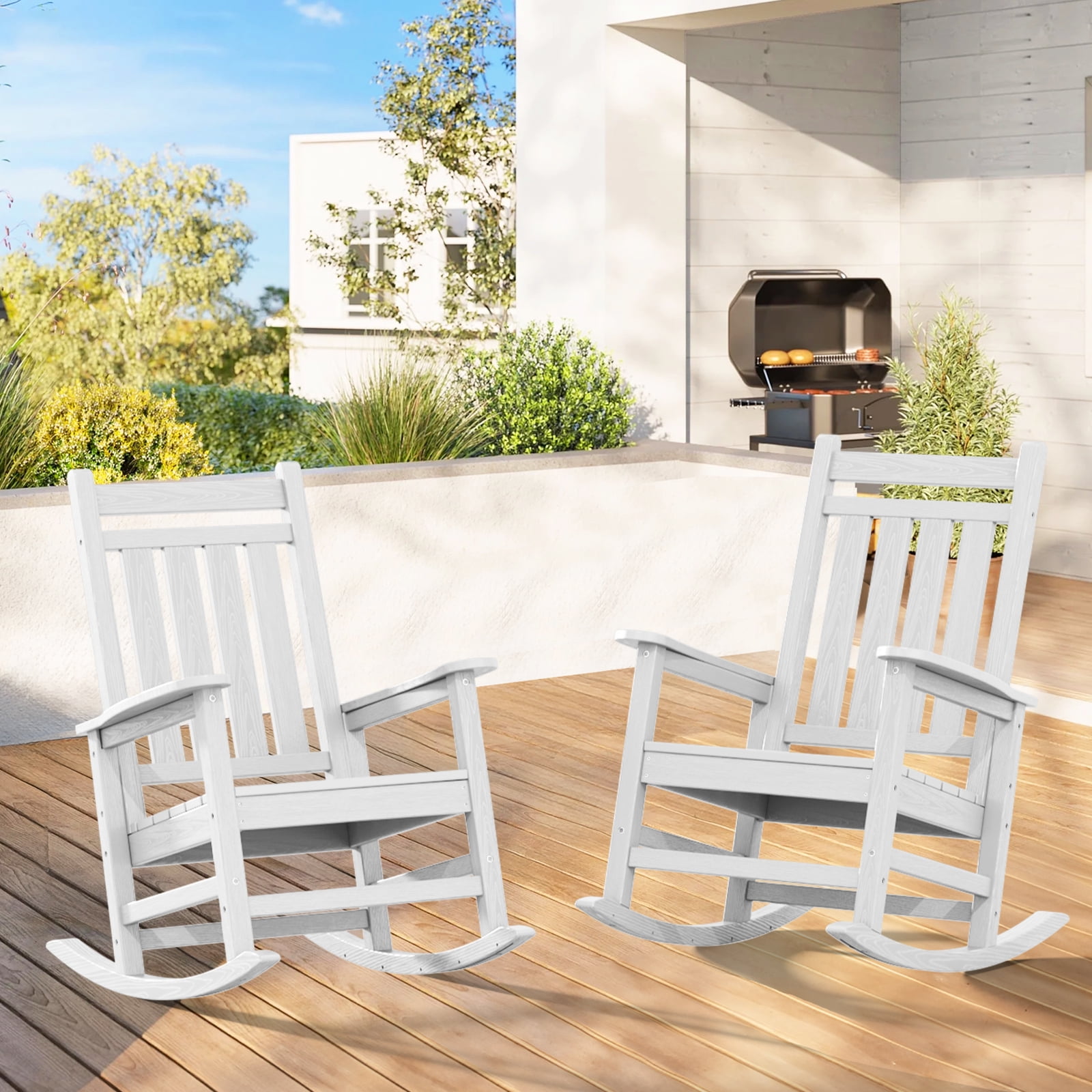JUSTLET Outdoor High Back Porch Rocking Chair Set of 2,HDPE Oversized ...