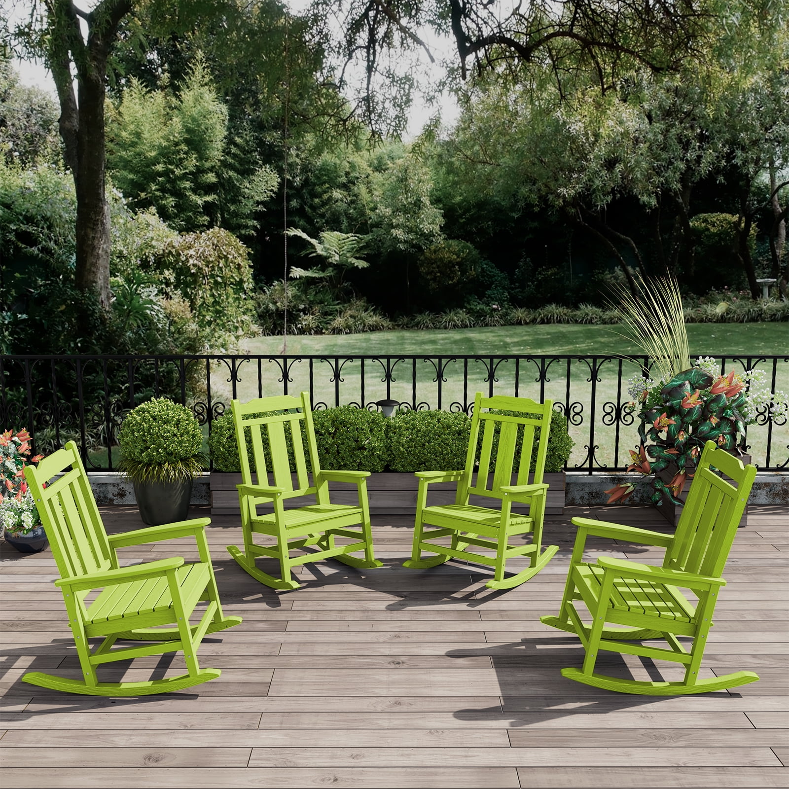 JUSTLET Outdoor High Back Porch Rocking Chair Set of 4,HDPE Oversized ...