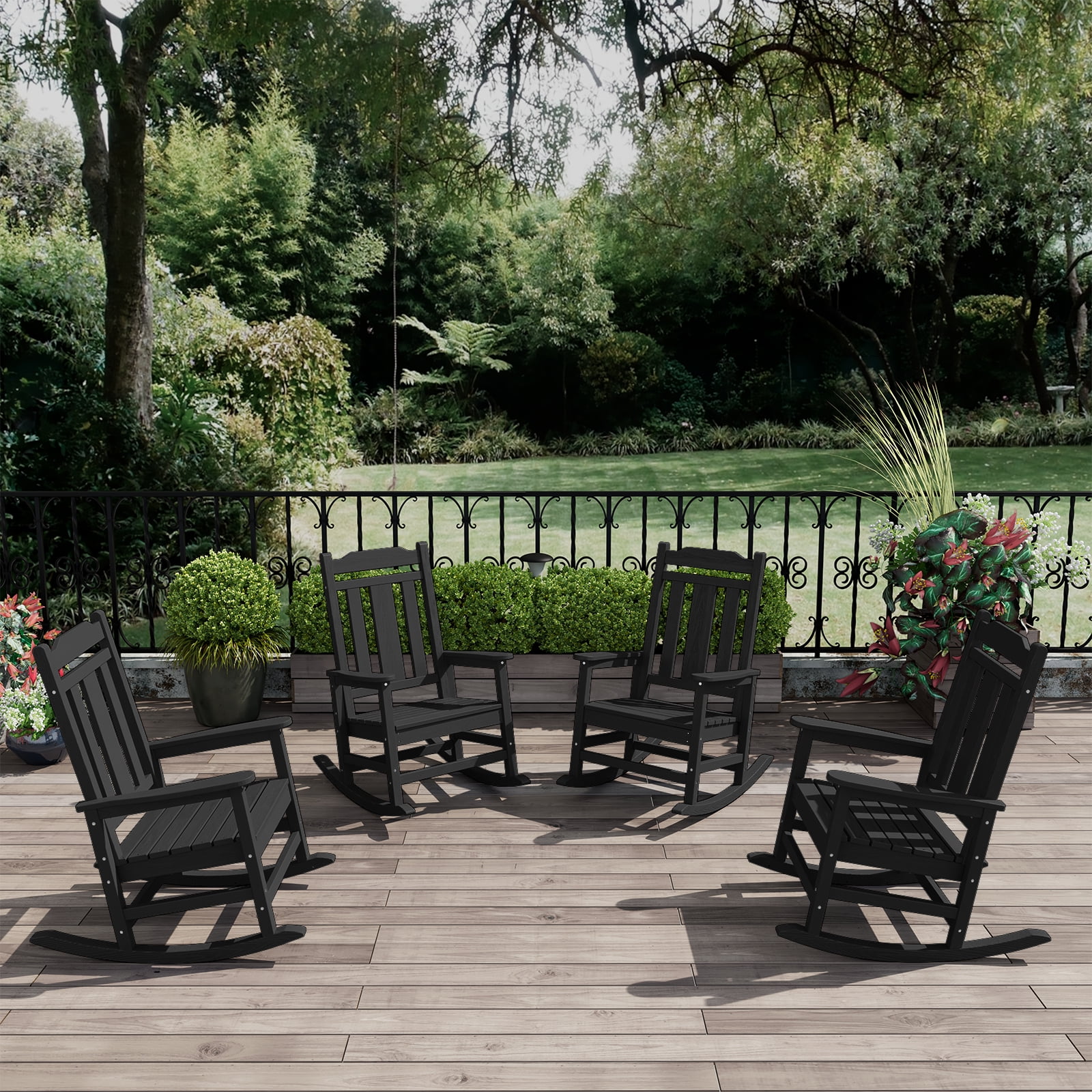 JUSTLET Outdoor High Back Porch Rocking Chair Set of 4,HDPE Oversized ...