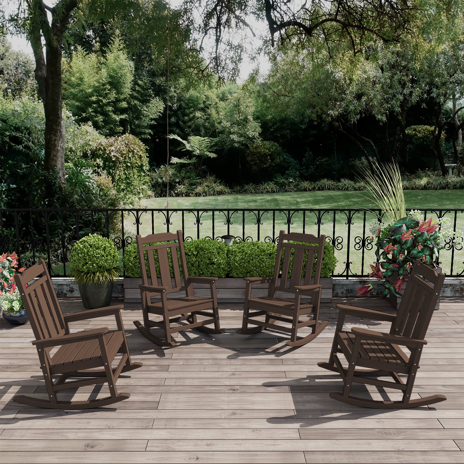 JUSTLET Outdoor High Back Porch Rocking Chair Set of 4,HDPE Oversized ...