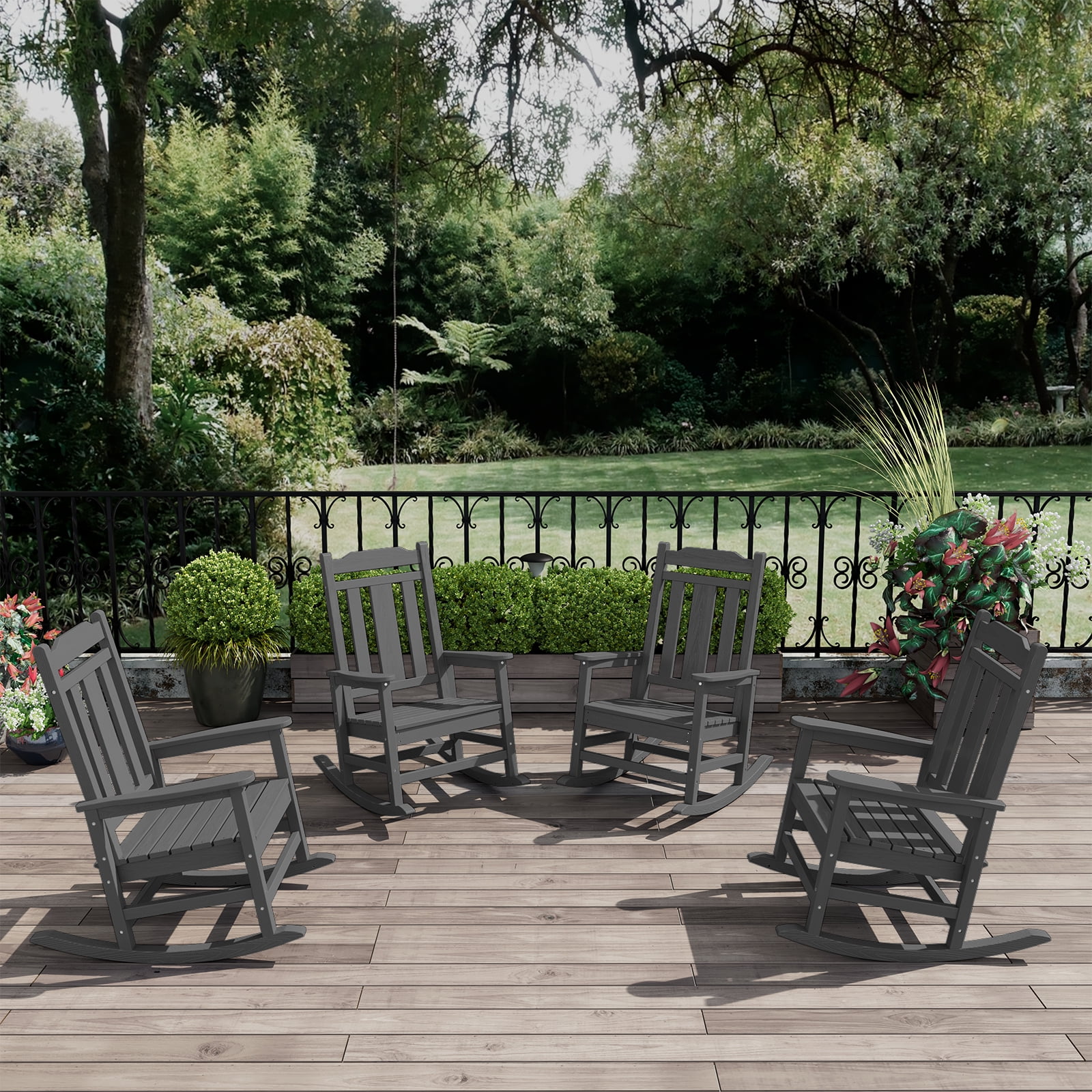 JUSTLET Outdoor High Back Porch Rocking Chair Set of 4,HDPE Oversized ...