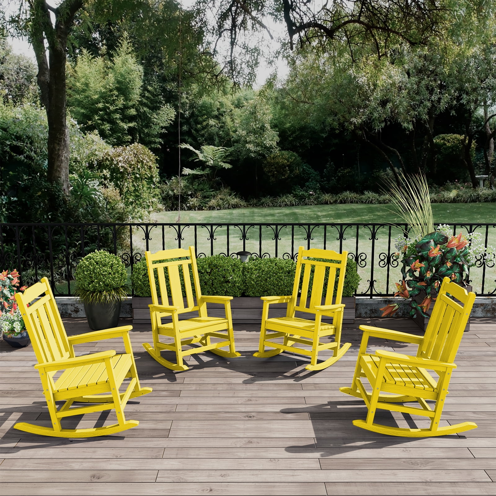 JUSTLET Outdoor High Back Porch Rocking Chair Set of 4,HDPE Oversized ...