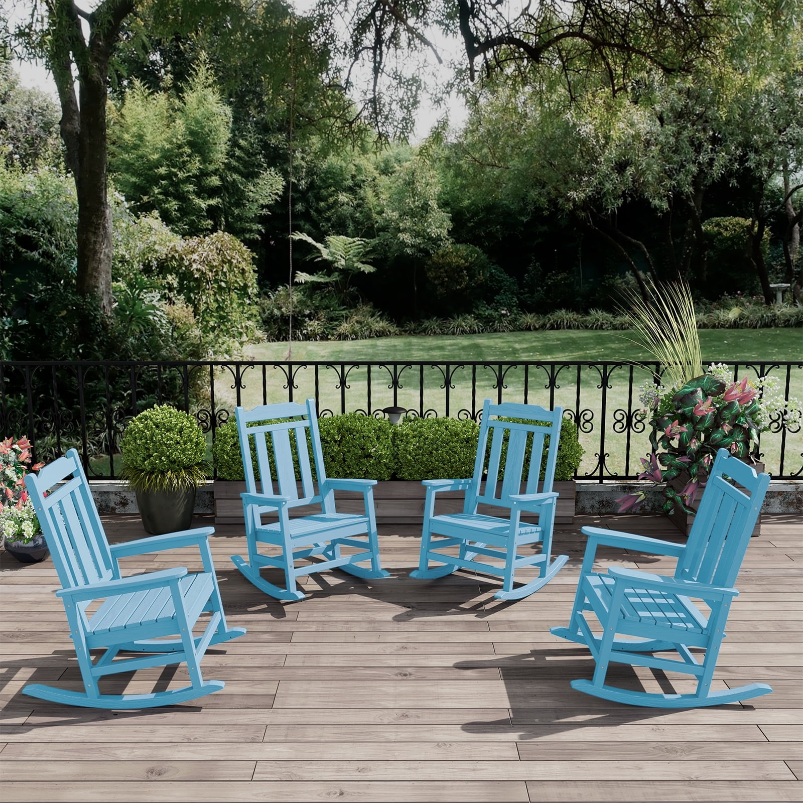 LOYALICE Outdoor High Back Porch Rocking Chair Set of 4,HDPE Oversized ...
