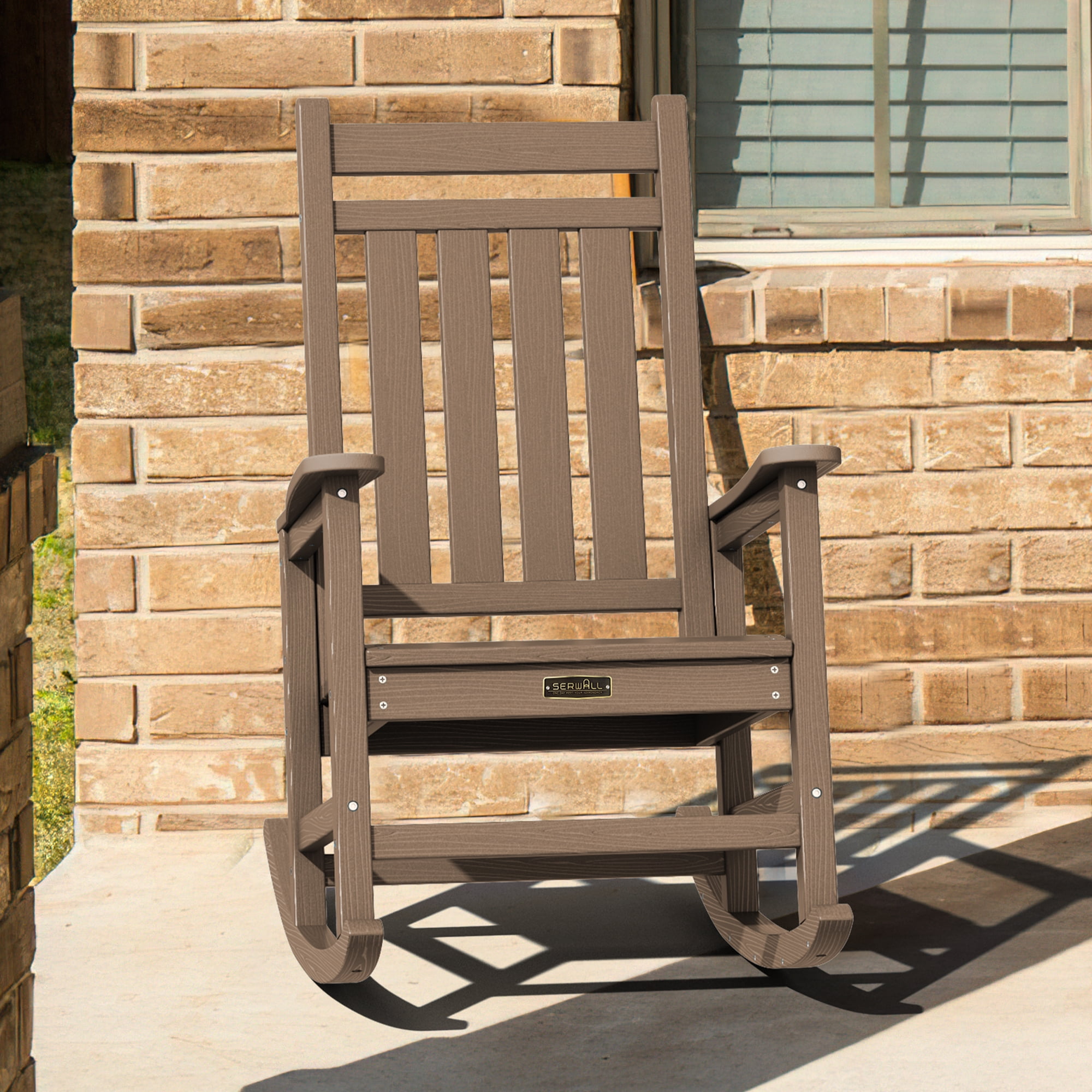 JUSTLET Outdoor Oversized Slat Rocking Chair, Brown - Walmart.com