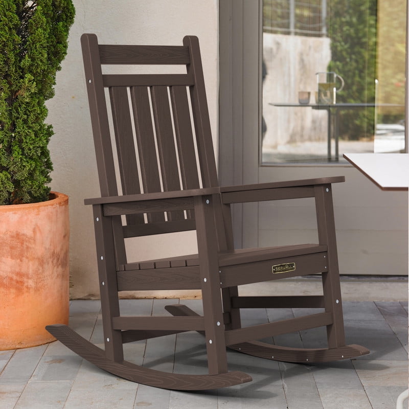 JUSTLET Outdoor Oversized Slat Rocking Chair, Coffee - Walmart.com