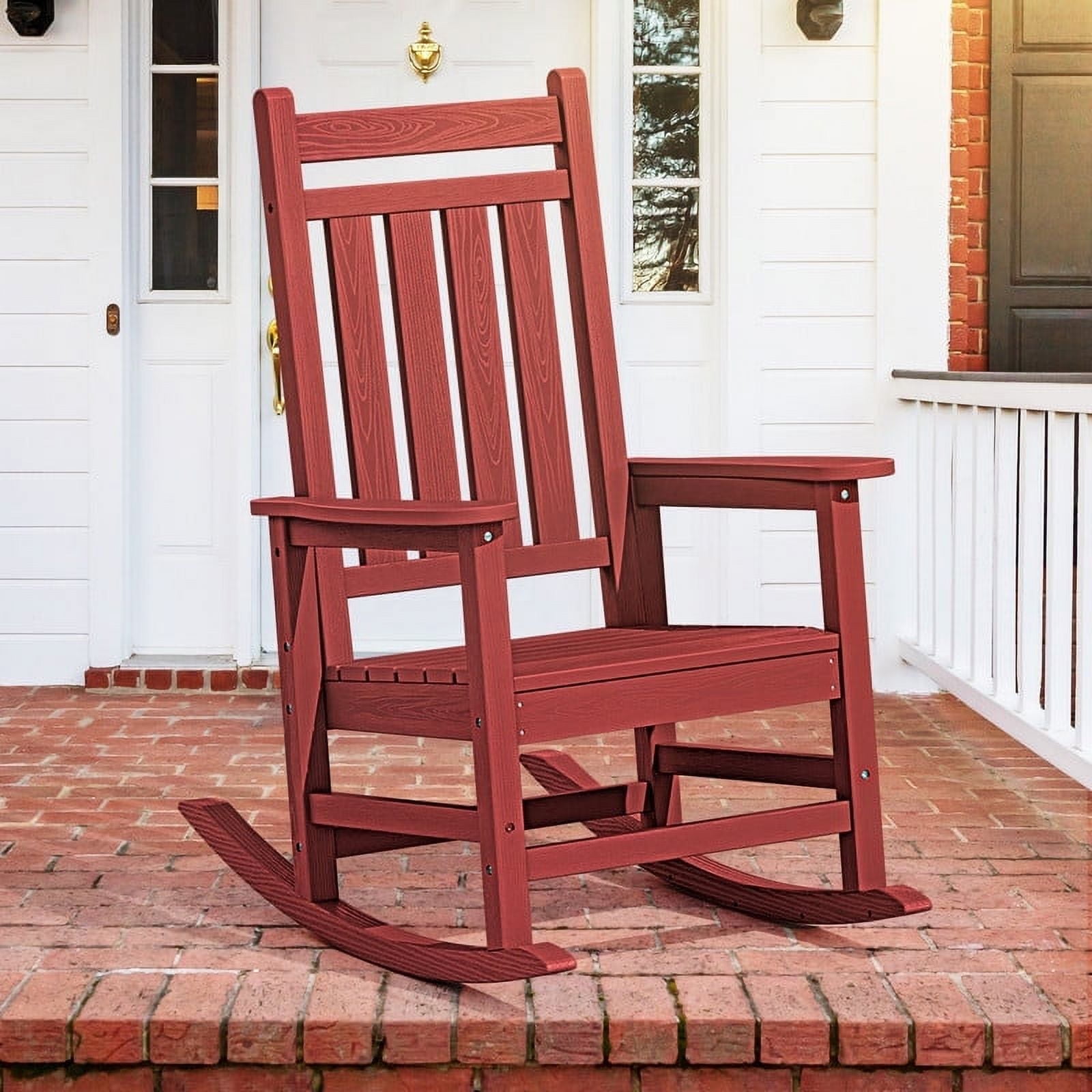 JUSTLET Outdoor Oversized Slat Rocking Chair, Dark Red - Walmart.com