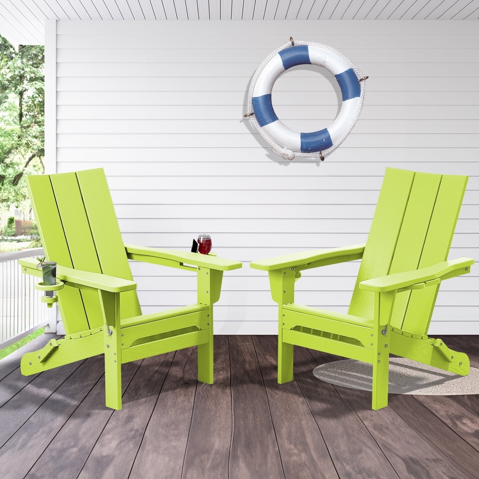 JUSTLET Outdoor Patio Chair, HDPE Folding Adirondack Chair Set of 2 ...