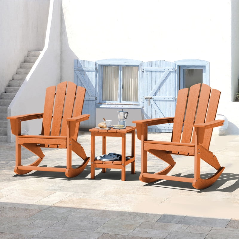 JUSTLET Outdoor Patio Chair Set of 3, HDPE Plastic Chair Set, 2 Rocking ...