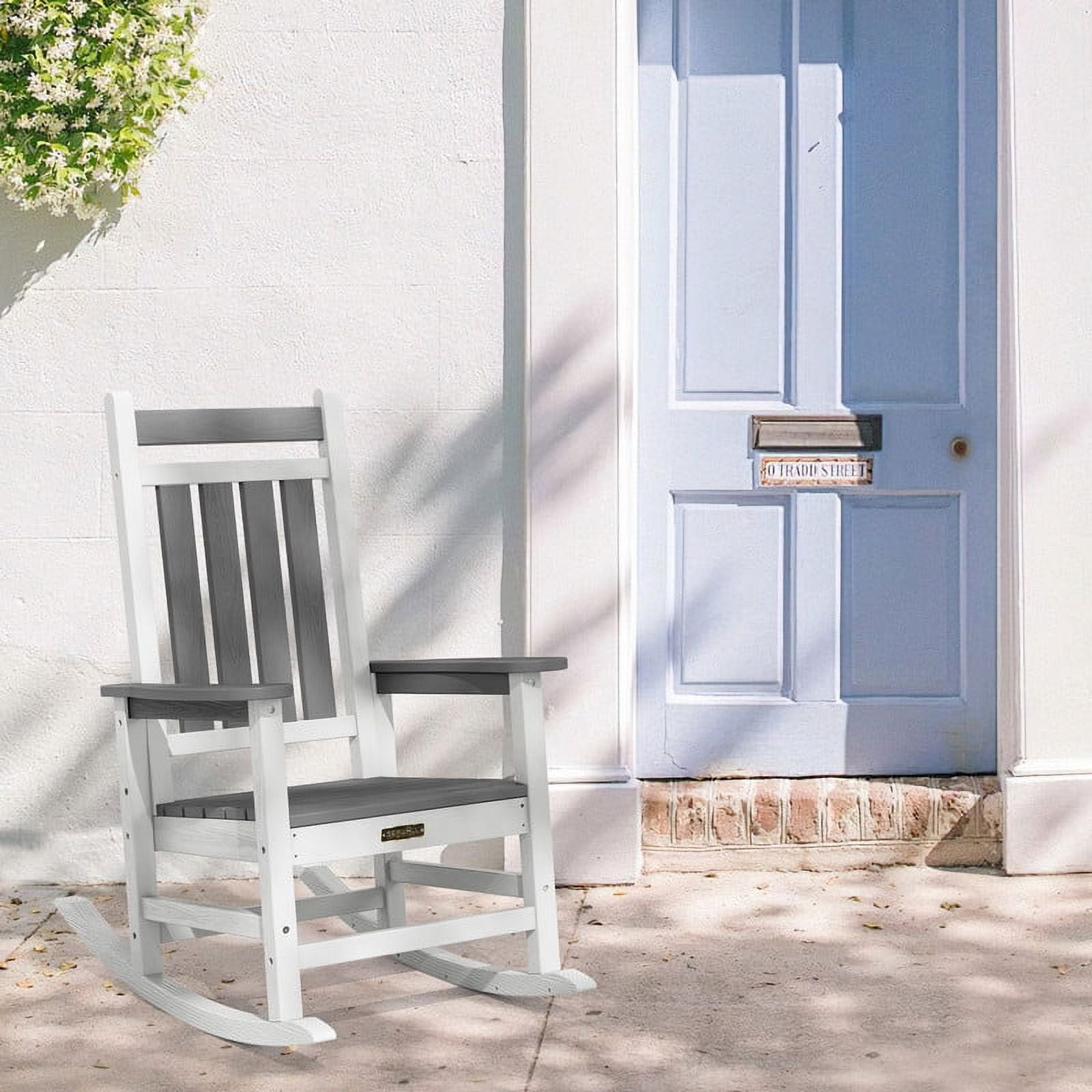 JUSTLET Outdoor Patio Slat Rocking Chair, HDPE Plastic Porch Rocker ...