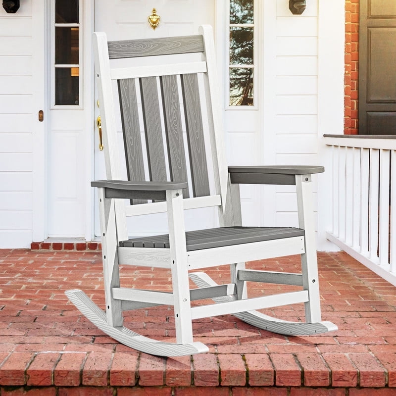 JUSTLET Outdoor Patio Slat Rocking Chair, HDPE Plastic Porch Rocker ...