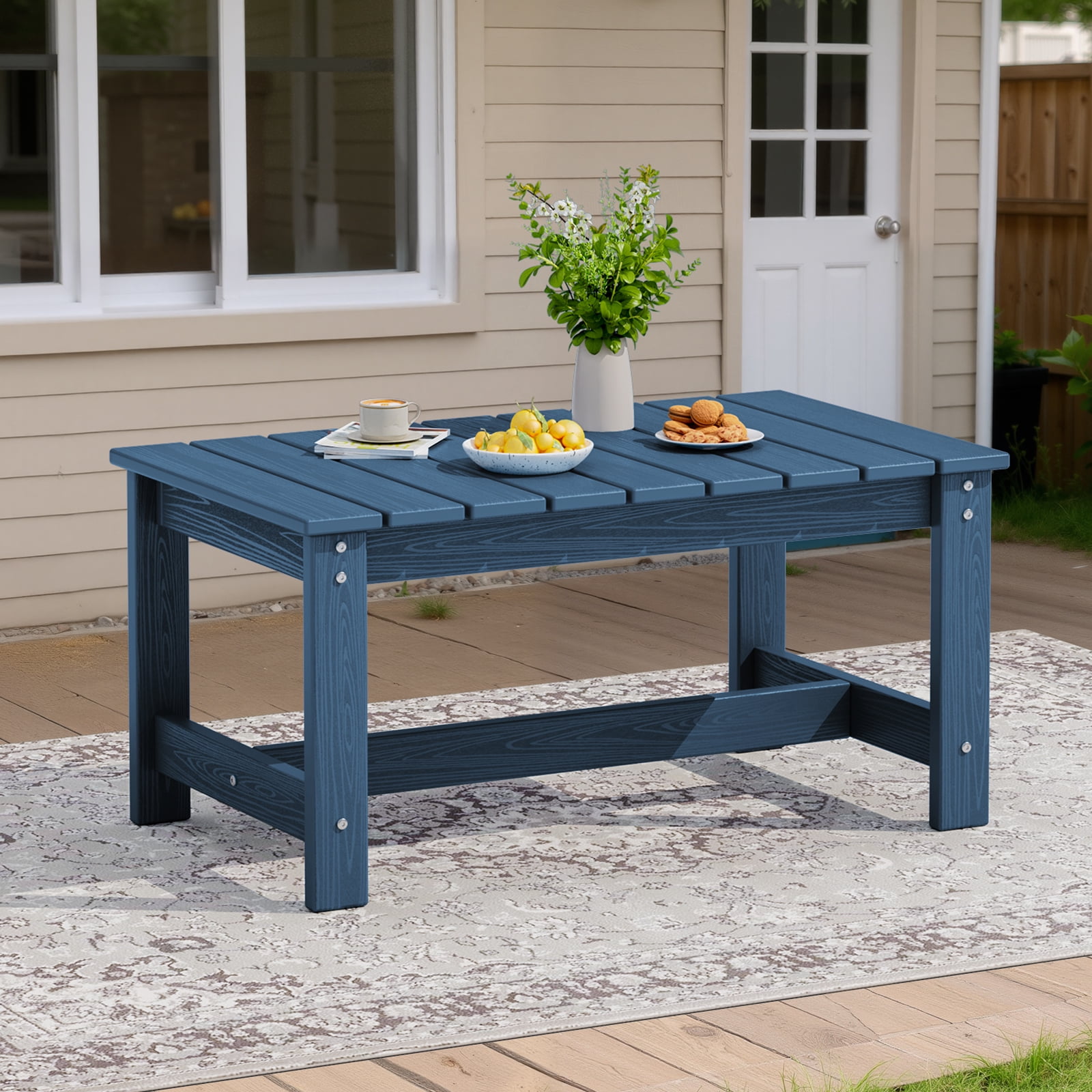 JUSTLET Outdoor Rectangular Coffee Table, All-Weather Adirondack Table ...