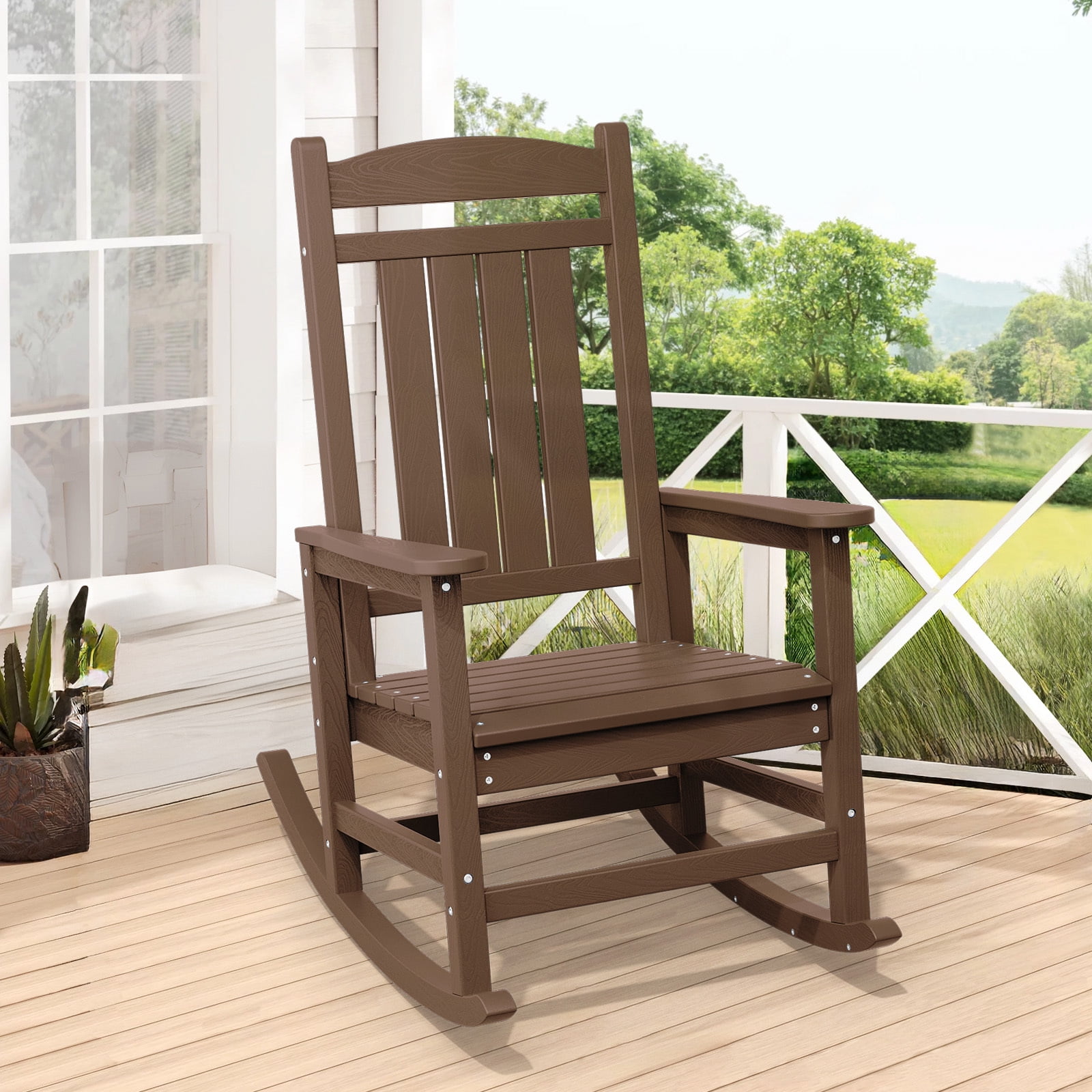 JUSTLET Outdoor High Back Porch Rocking Chair with Arms for Adult,All ...