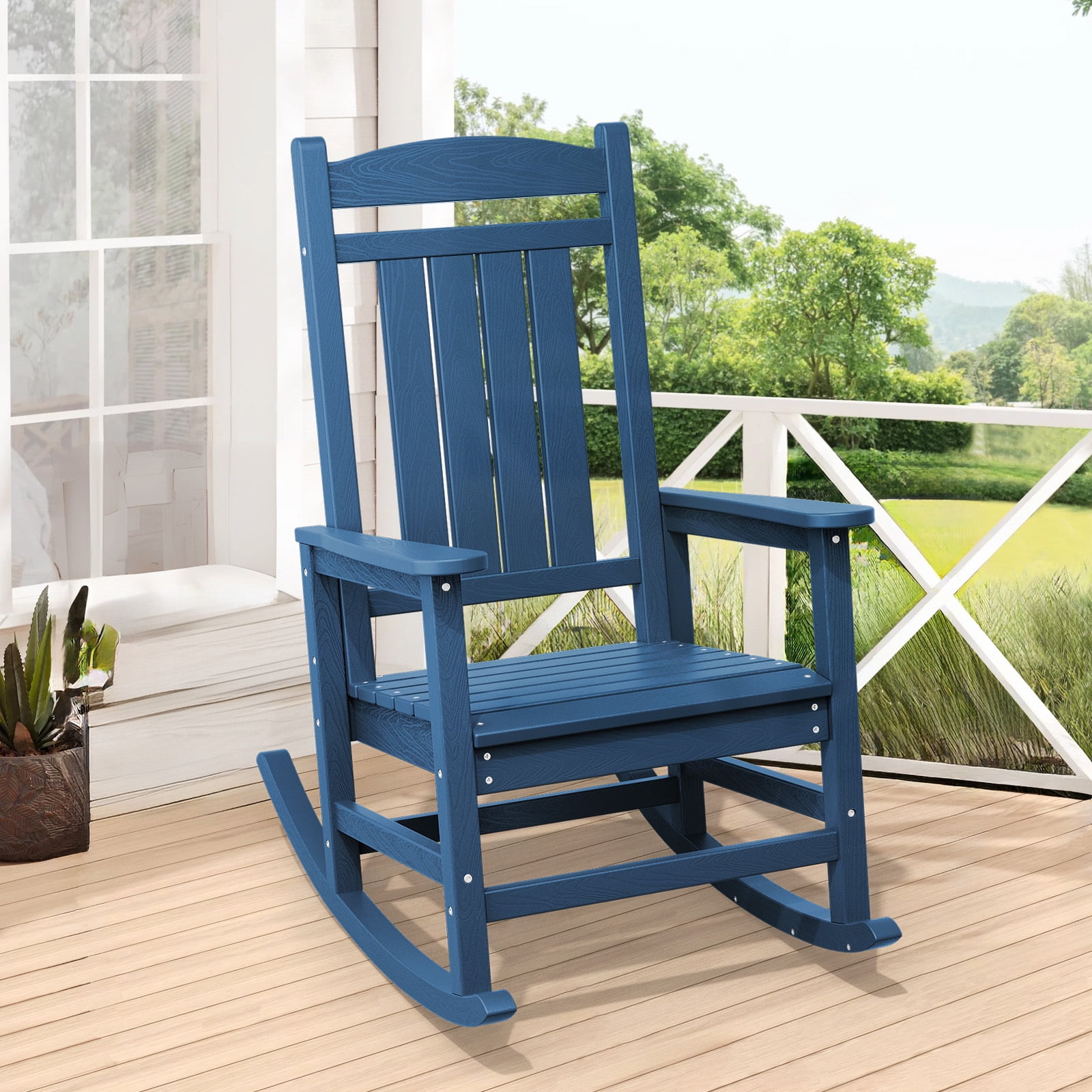 JUSTLET Outdoor High Back Porch Rocking Chair with Arms for Adult,All ...