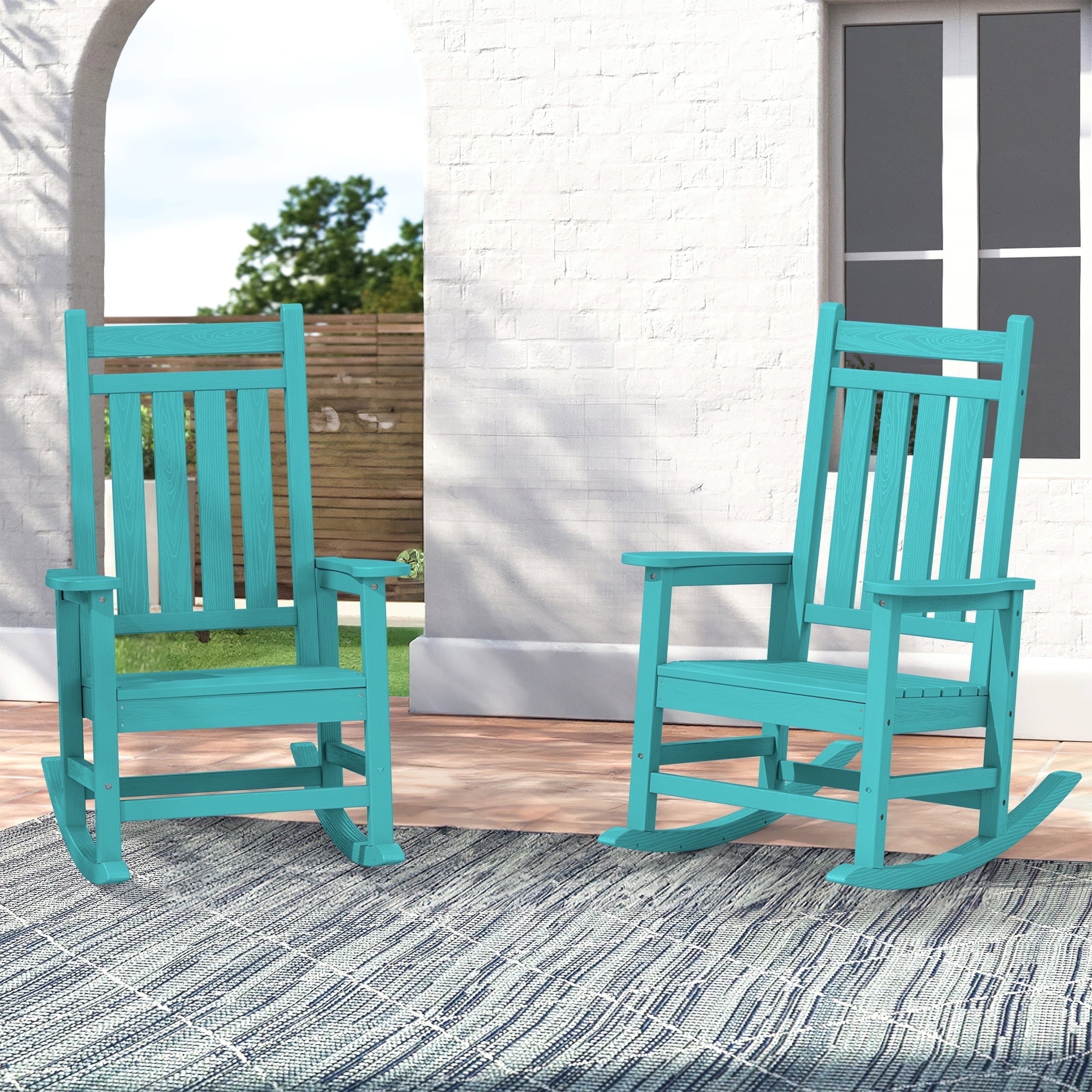 JUSTLET Outdoor Rocking Chair, HDPE Plastic Porch Rocker Set of 2 ...