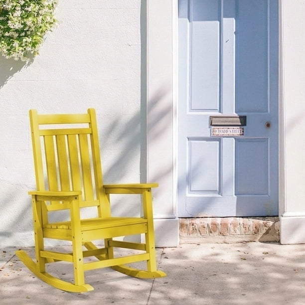 JUSTLET Outdoor Rocking Chair, HDPE Plastic Porch Rocker, Yellow ...