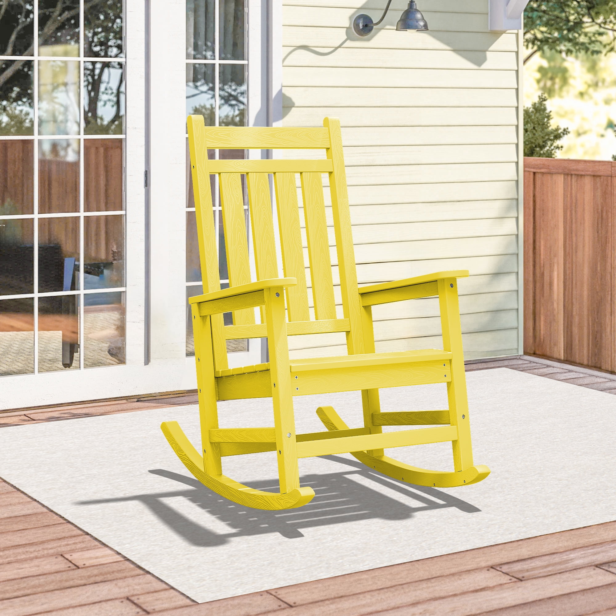 JUSTLET Outdoor Rocking Chair, HDPE Plastic Porch Rocker, Yellow ...