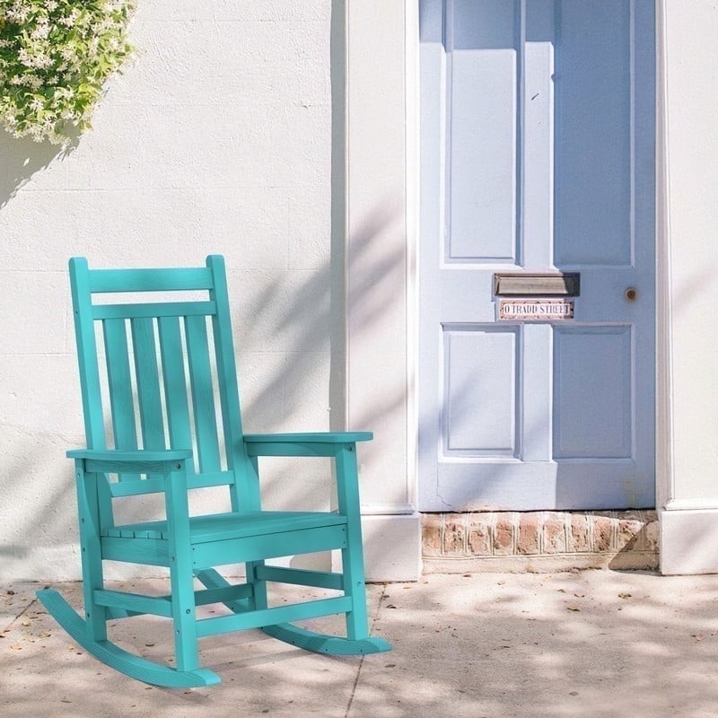 JUSTLET Outdoor Rocking Chair, HDPE Plastic Porch Rocker, Aruba Blue ...