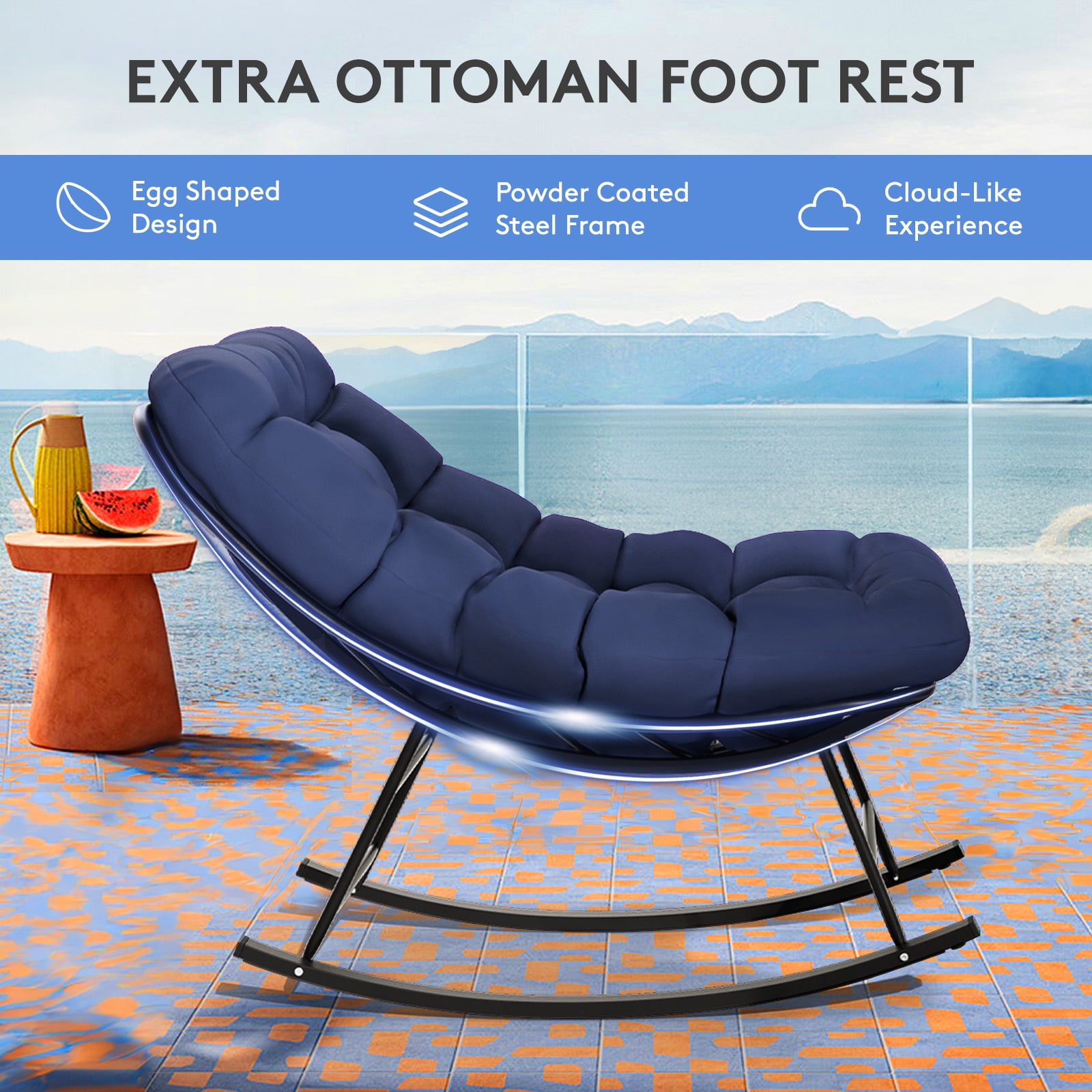 JUSTLET Outdoor Rocking Chair with Ottoman, Patio Rocker Egg Recliner ...