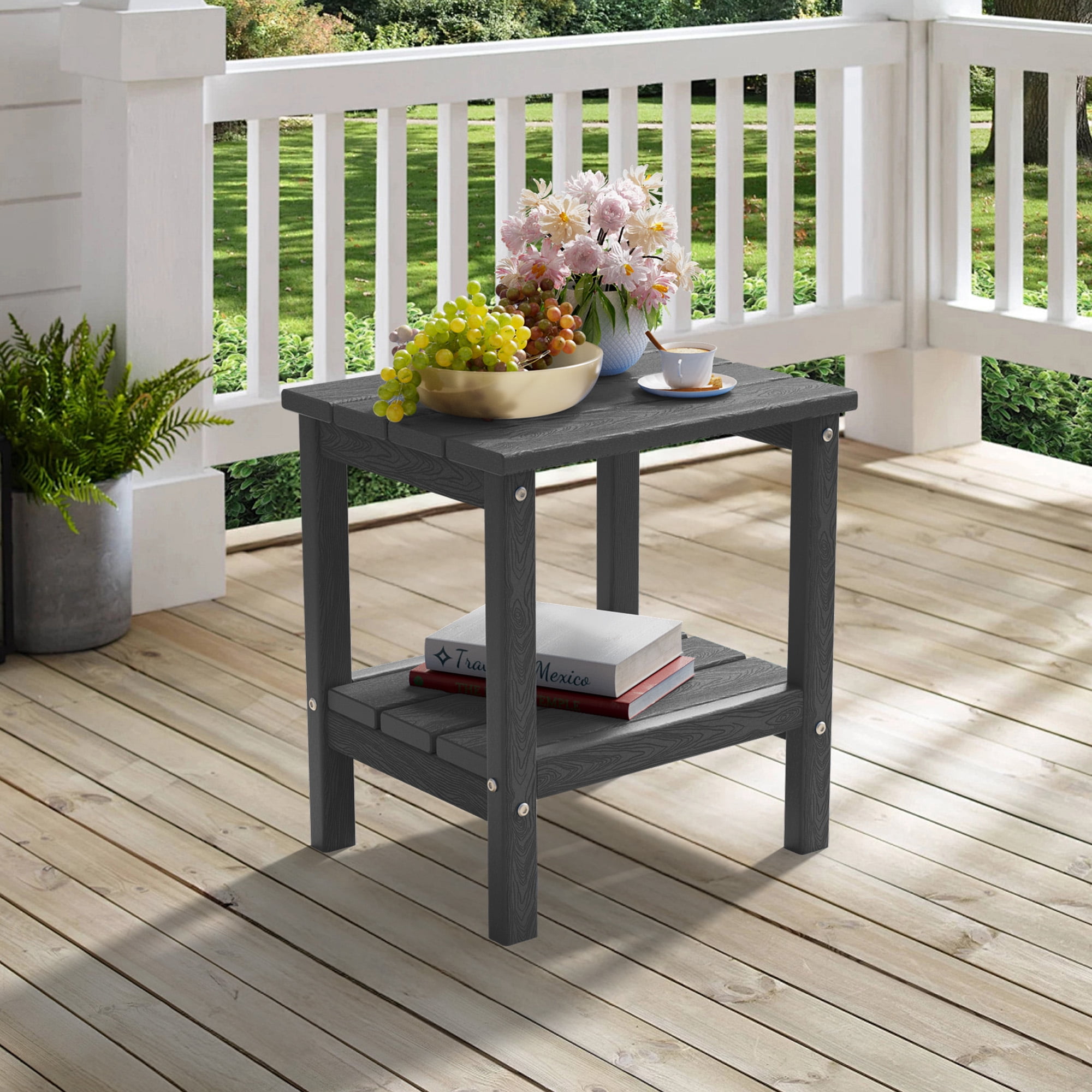 JUSTLET Outdoor Side Table HDPE 2 Layer Patio End Table for Living Room Bedroom 18 L x14.5 W x18 H Navy Blue