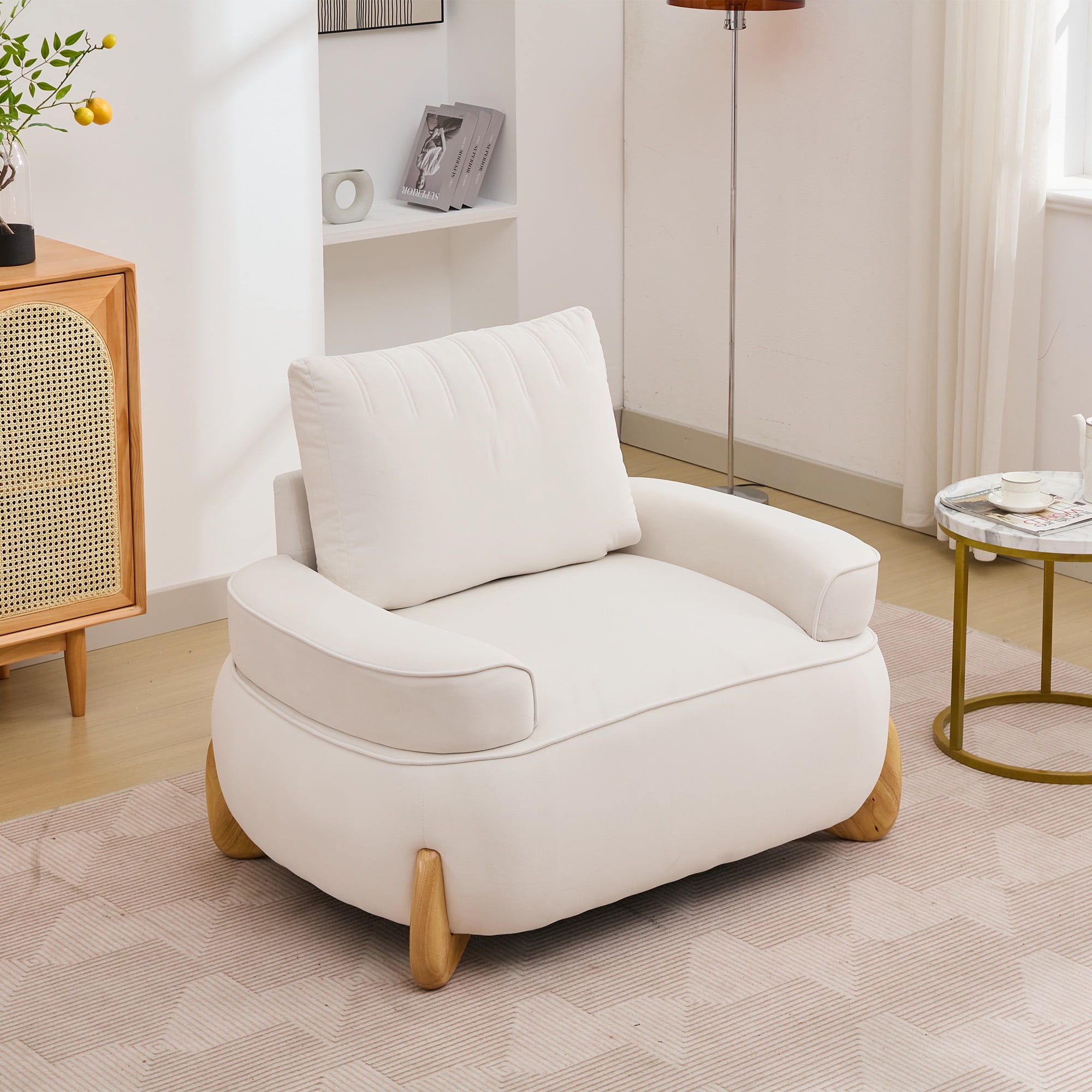 JUSTLET Oversized Accent Chair, Comfy Upholstered Chair with Oak Wood ...