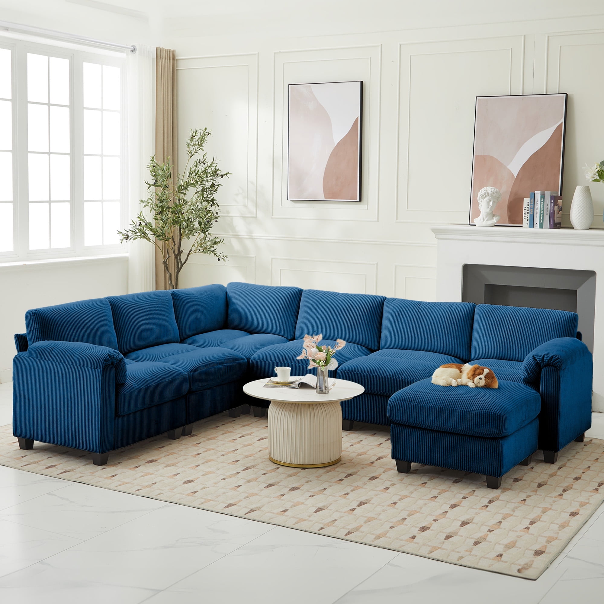 JUSTLET Oversized Modular Sectional Sofa Oversized U Shaped Couch Convertible Sleeper Sofa 7 Seat Sofa with Chaise Deep Seat Comfy Cloud Couch