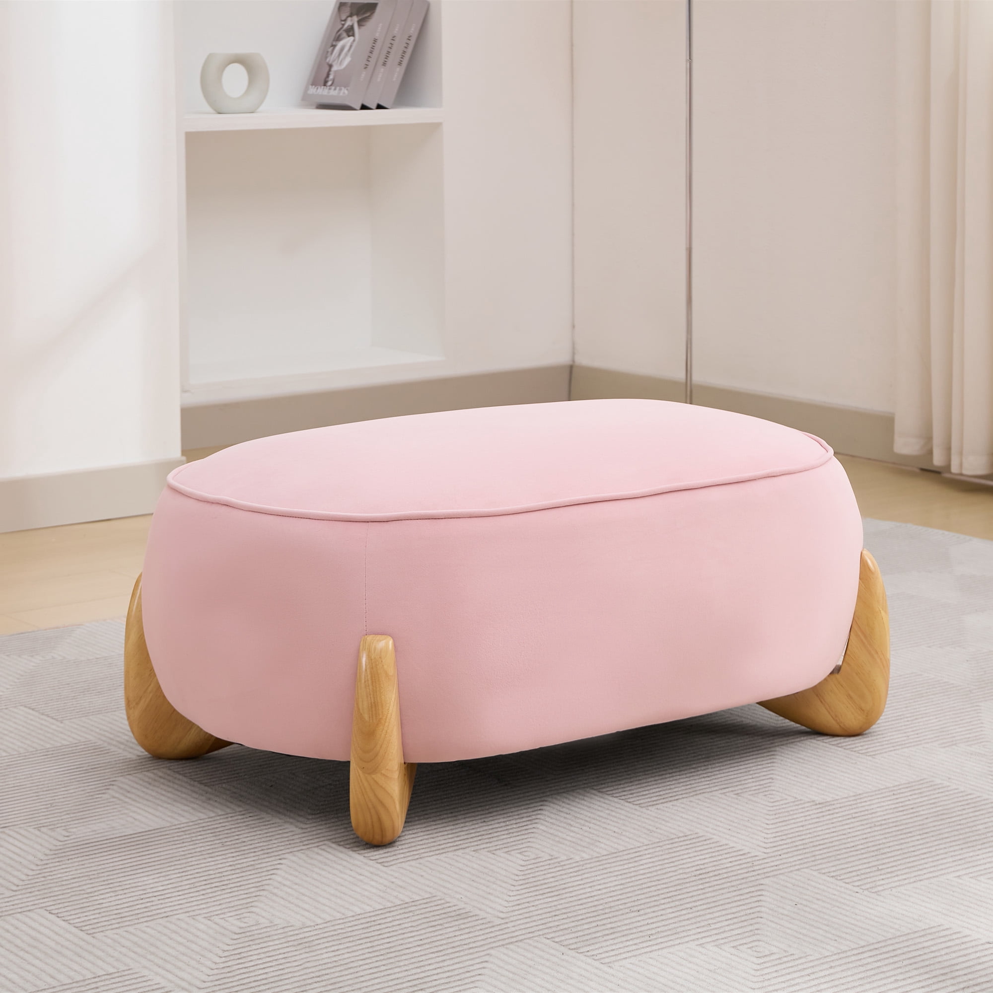 JUSTLET Oversized Ottoman, Comfy Upholstered Ottoman with Oak Wood Legs ...
