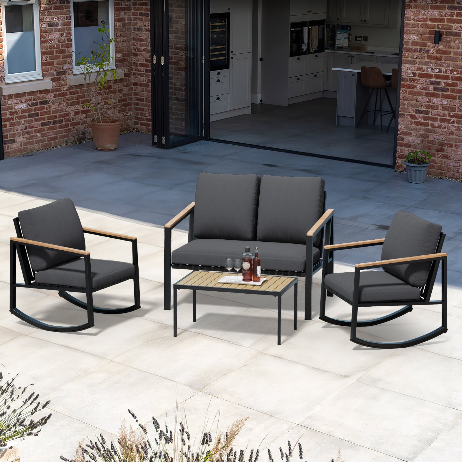 JUSTLET Patio Furniture Set, 4-Piece Modern Metal Outdoor Conversation ...