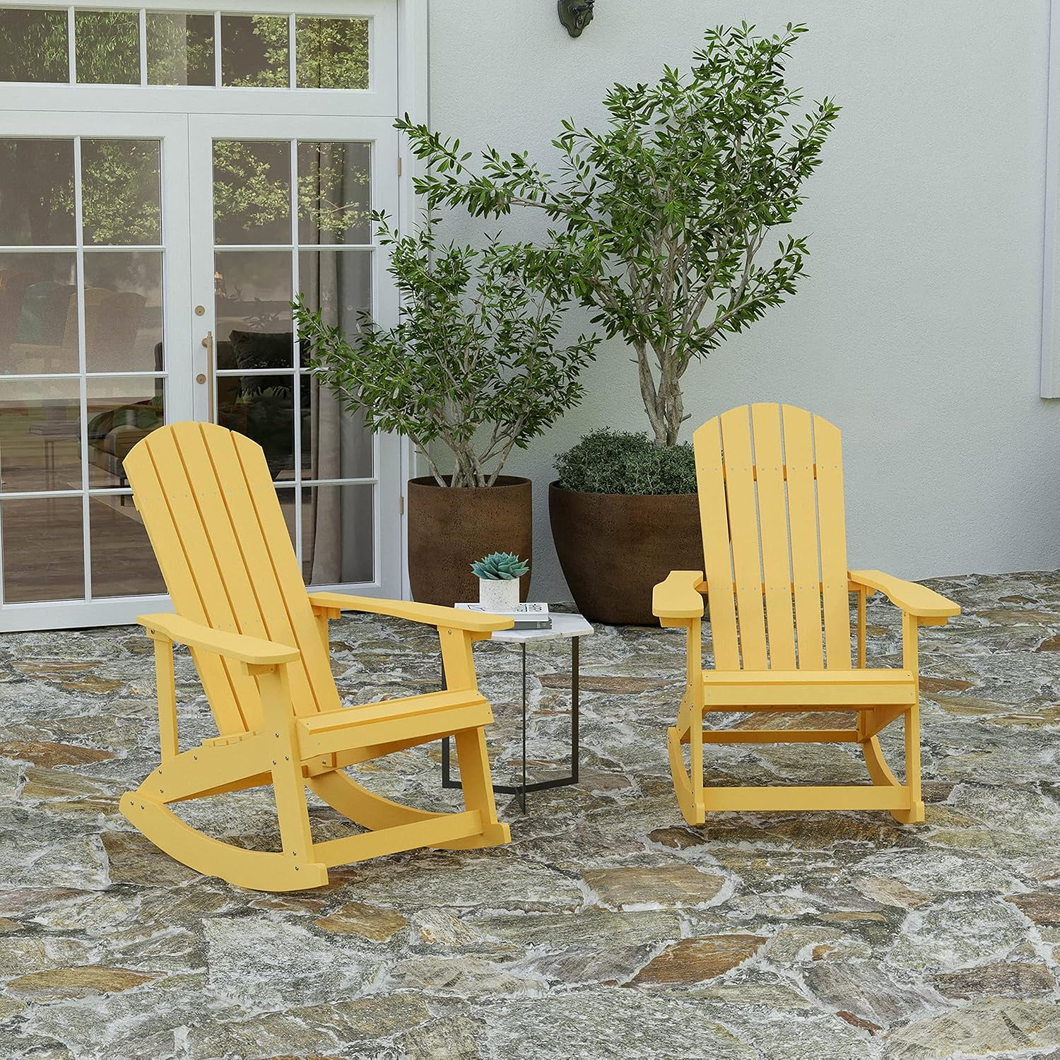 JUSTLET Plastic 3-Piece Adirondack Rocking Chair Set with Side Table ...