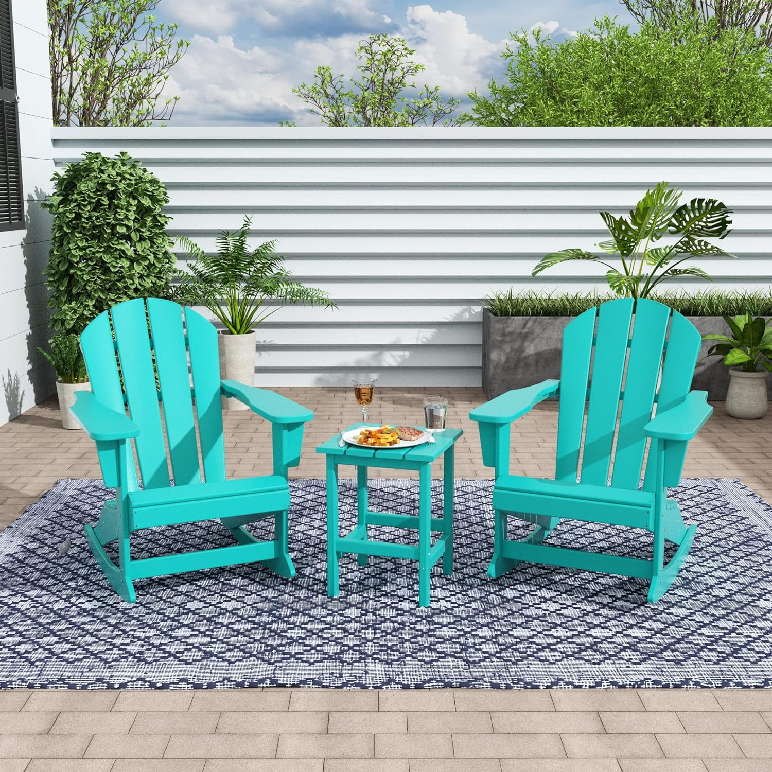 JUSTLET Plastic 3-Piece Adirondack Rocking Chair Set with Side Table ...