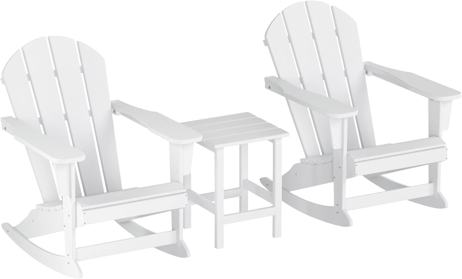 JUSTLET Plastic 3-Piece Adirondack Rocking Chair Set with Side Table ...