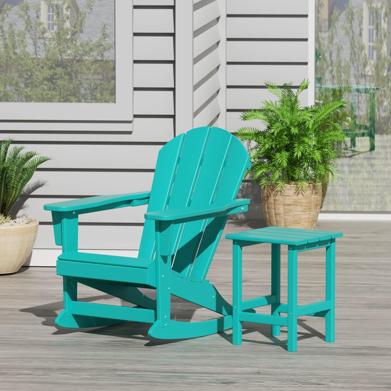 JUSTLET Plastic Adirondack Rocking Chair,HDPE All-Weather Outdoor ...